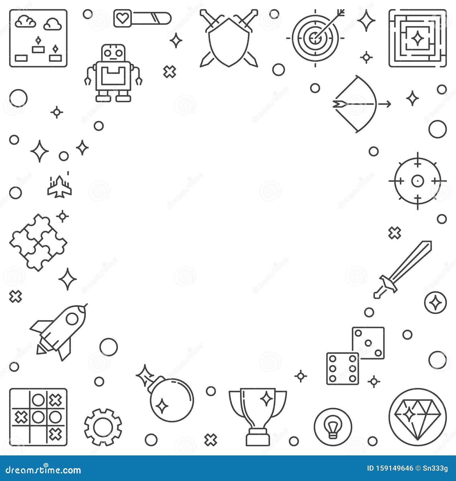 Video Games or Game Vector Concept Frame in Thin Line Style Stock ...