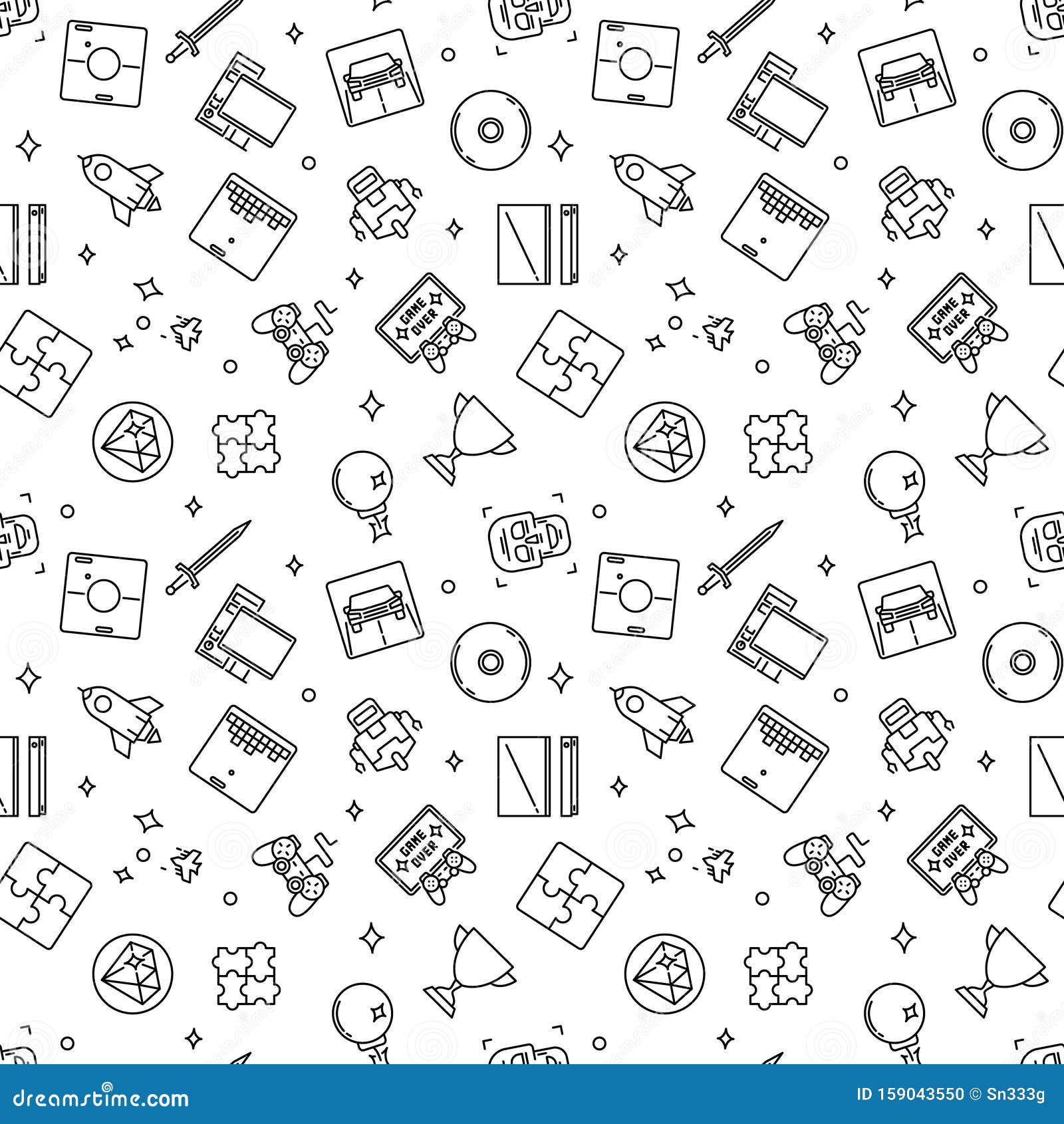 Video Games Outline Pattern. Vector Game Seamless Background Stock ...