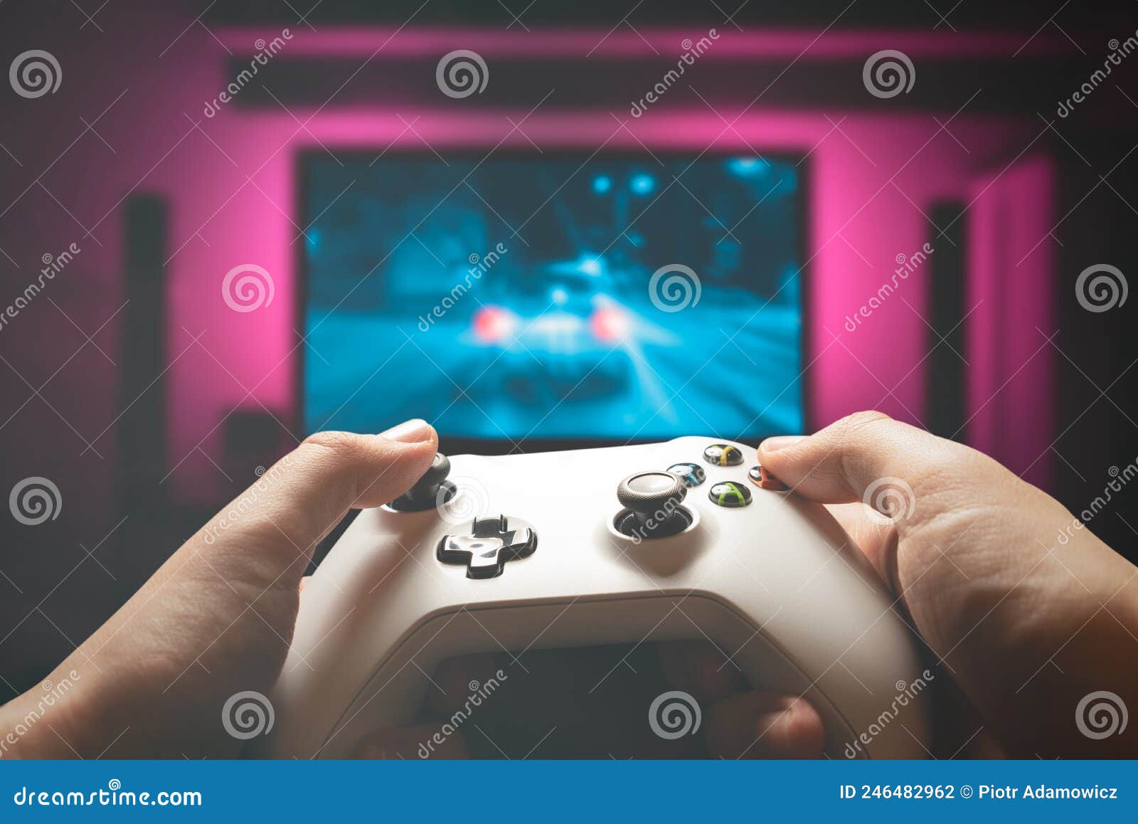 Video Gaming Console. Man Playing Car Racing Stock Photo - Image of ...