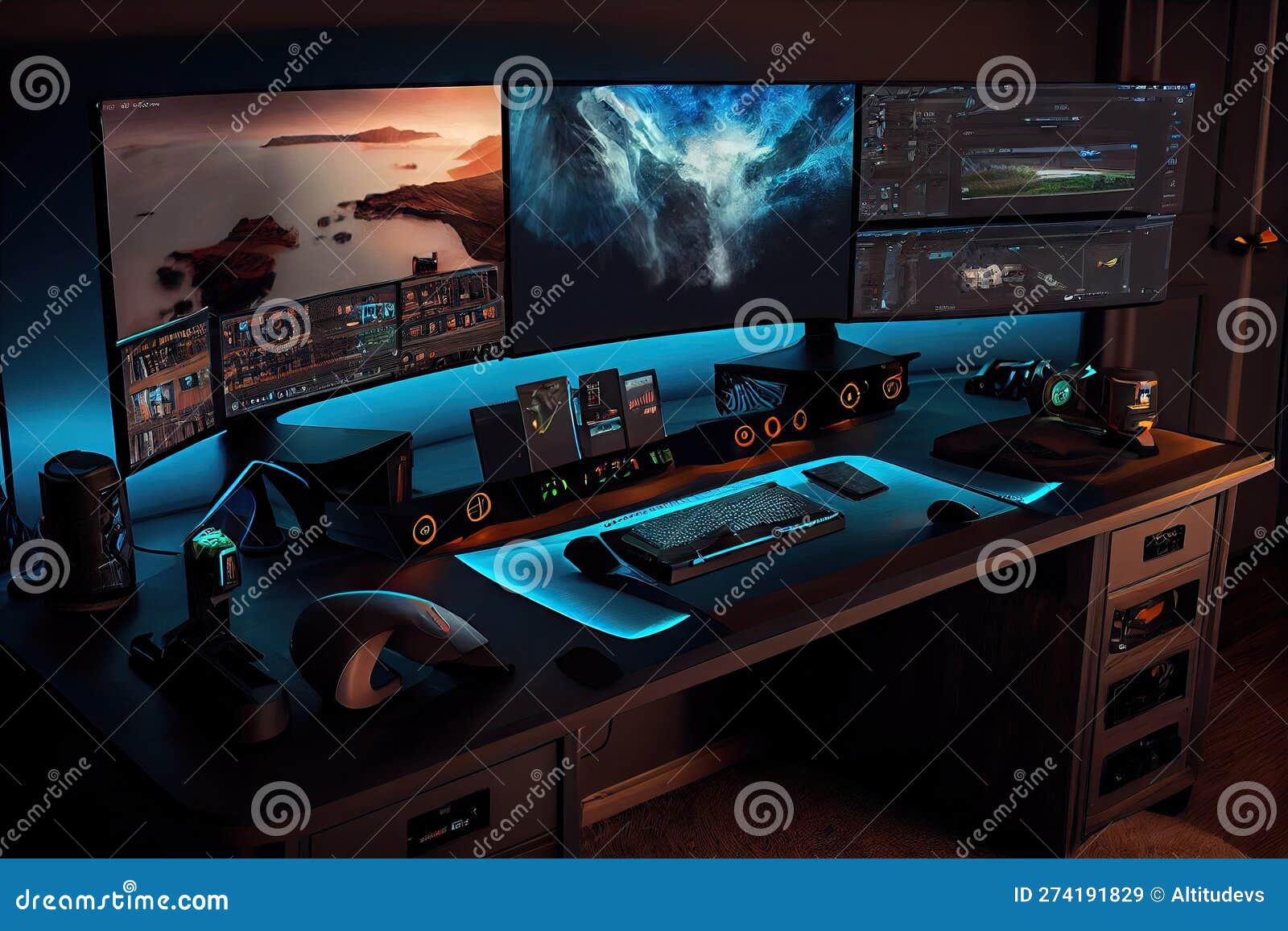 Video Gaming Desk with High-end Computer and Multiple Monitors for ...