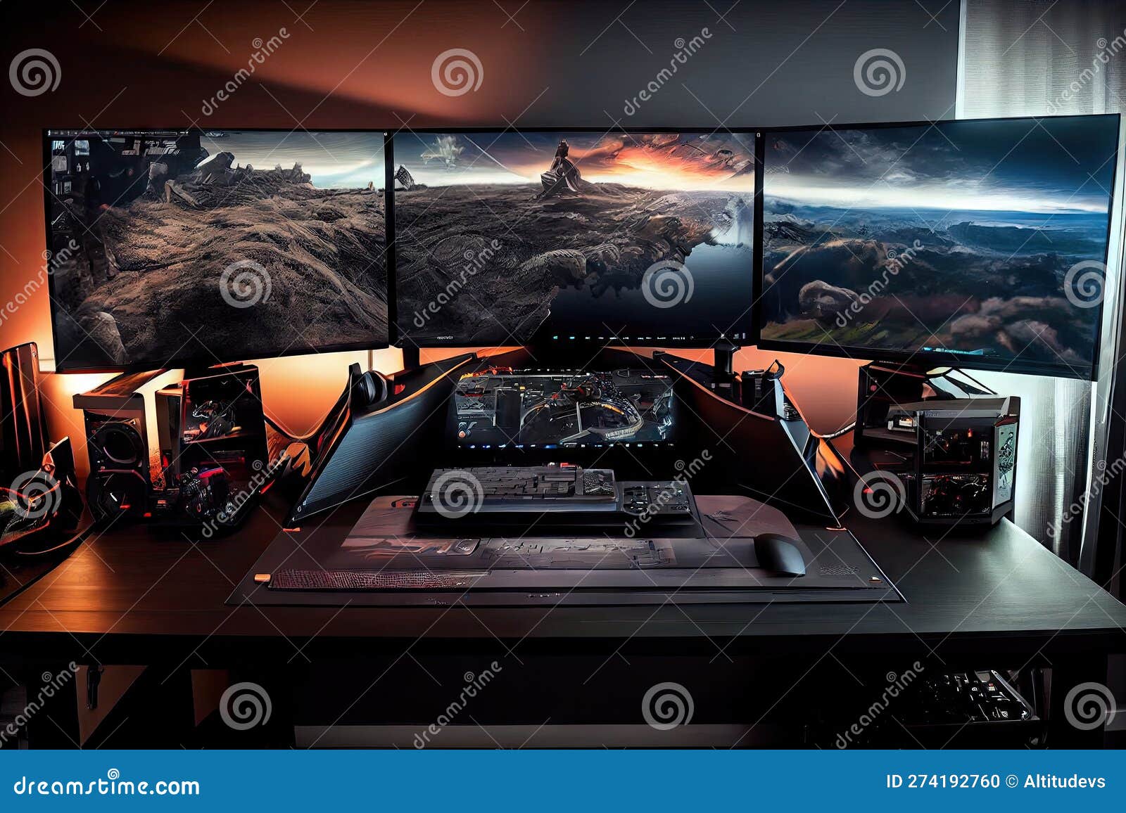 Video Gaming Desk with High-end Computer and Multiple Screens for an ...