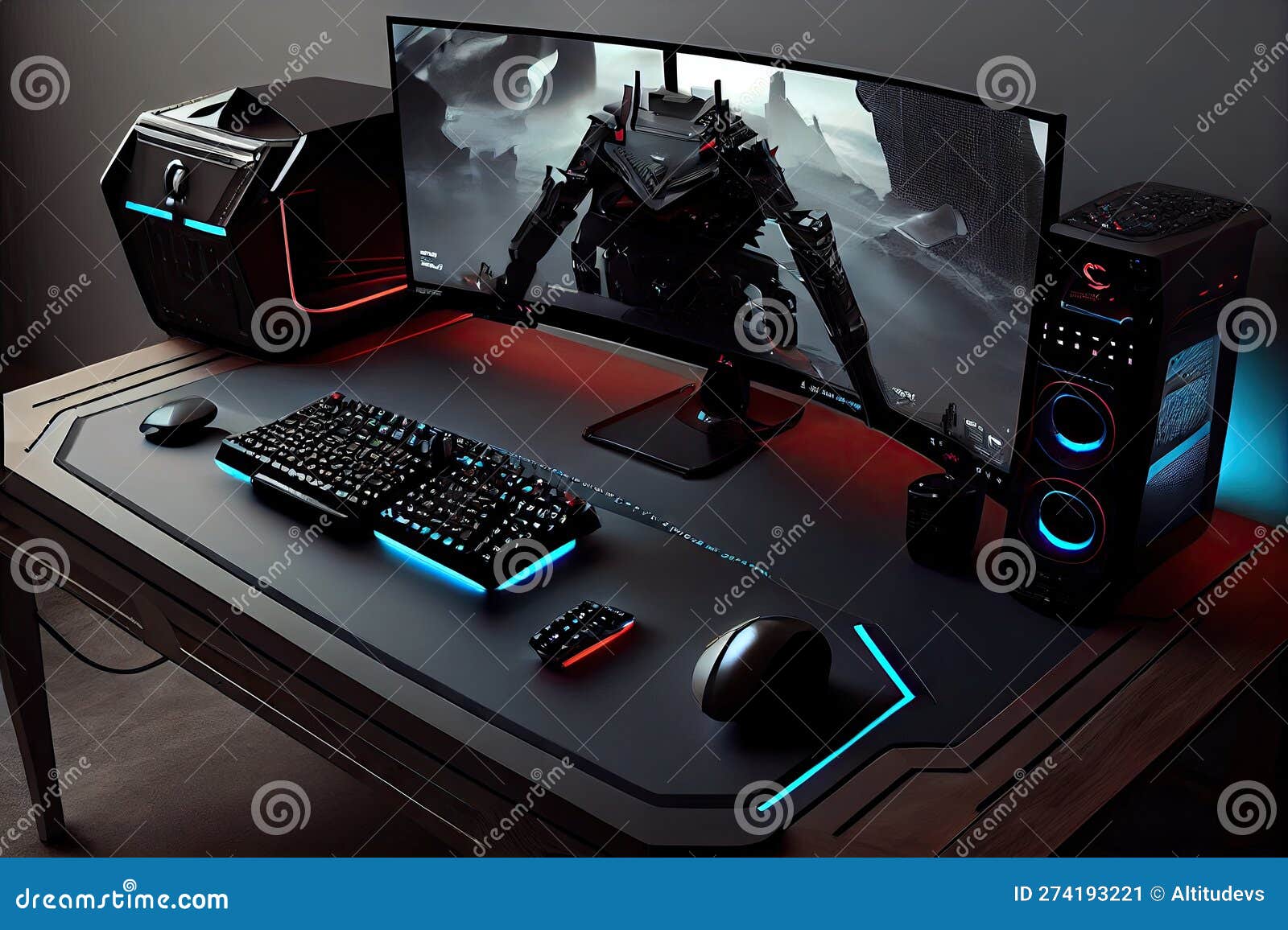 Video Gaming Desk with Sleek and Modern Computer, Mouse, and Keyboard ...