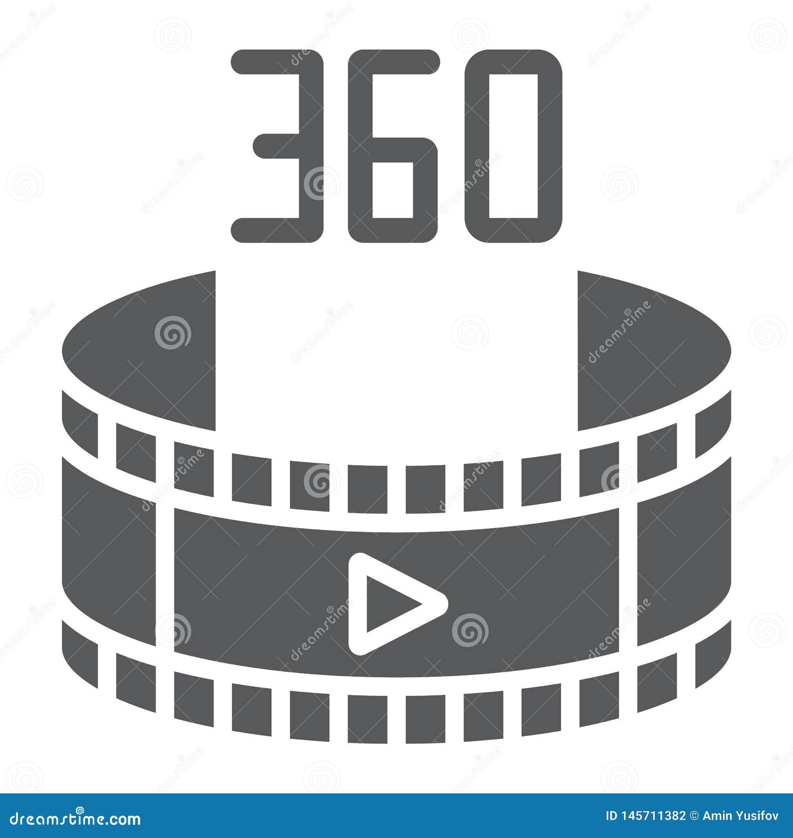 360 Video Glyph Icon, Rotation and View, Panoramic Video Sign, Vector ...