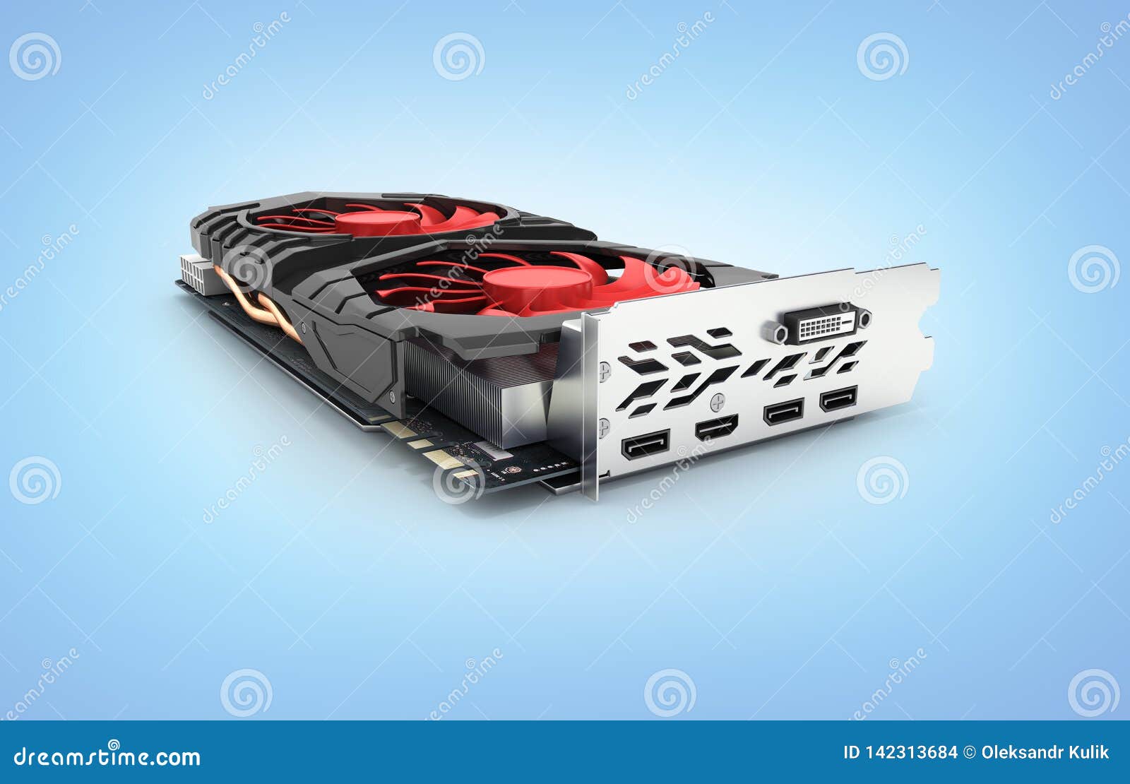 Video Graphic Card GPU Isolated on Blue Gradient Background 3d Render ...
