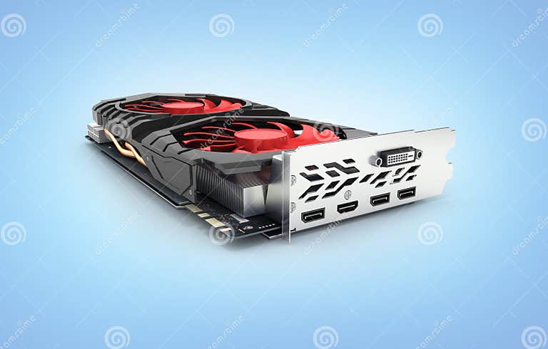 Video Graphic Card GPU Isolated on Blue Gradient Background 3d Render ...