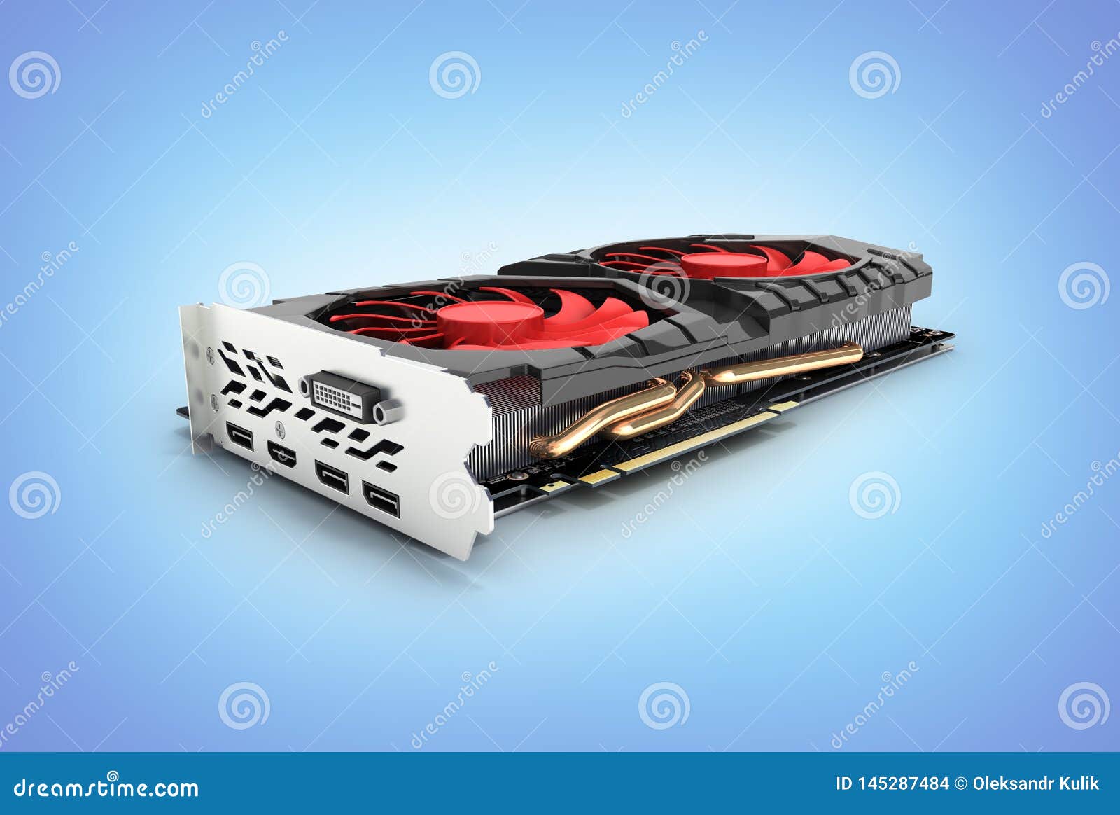 Video Graphic Card GPU Isolated on Blue Gradient Background 3d Render ...