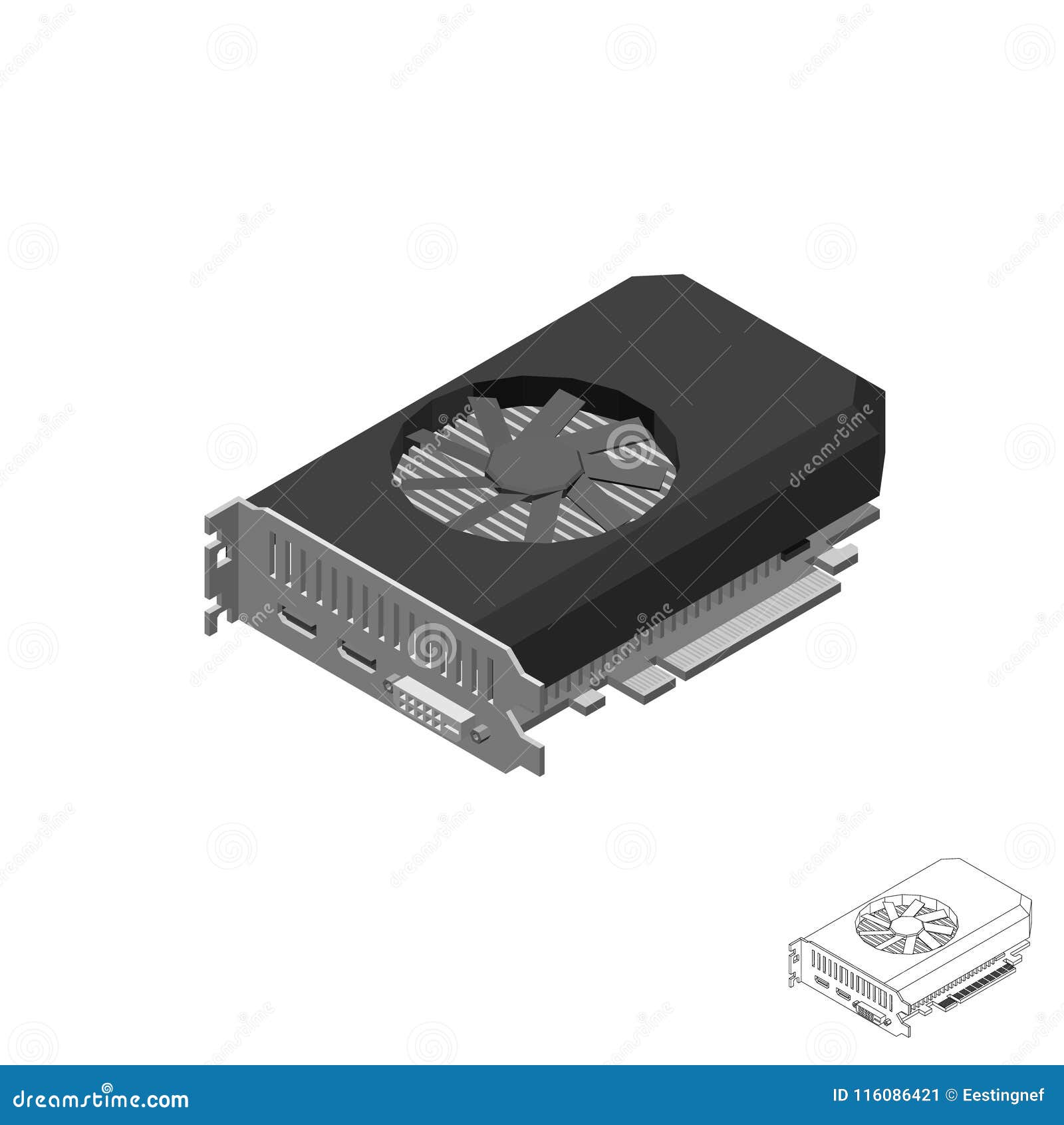 Video Graphic Card,GPU. Isolated on White Background. Vector Ill Stock ...