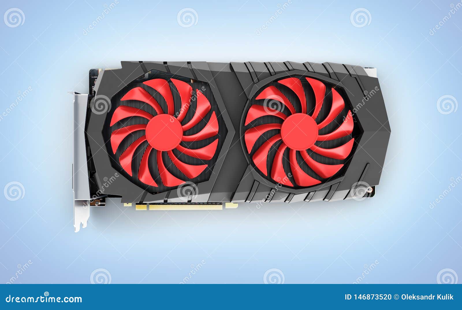 Video Graphic Card GPU Top View Isolated on Blue Gradient Background 3d ...