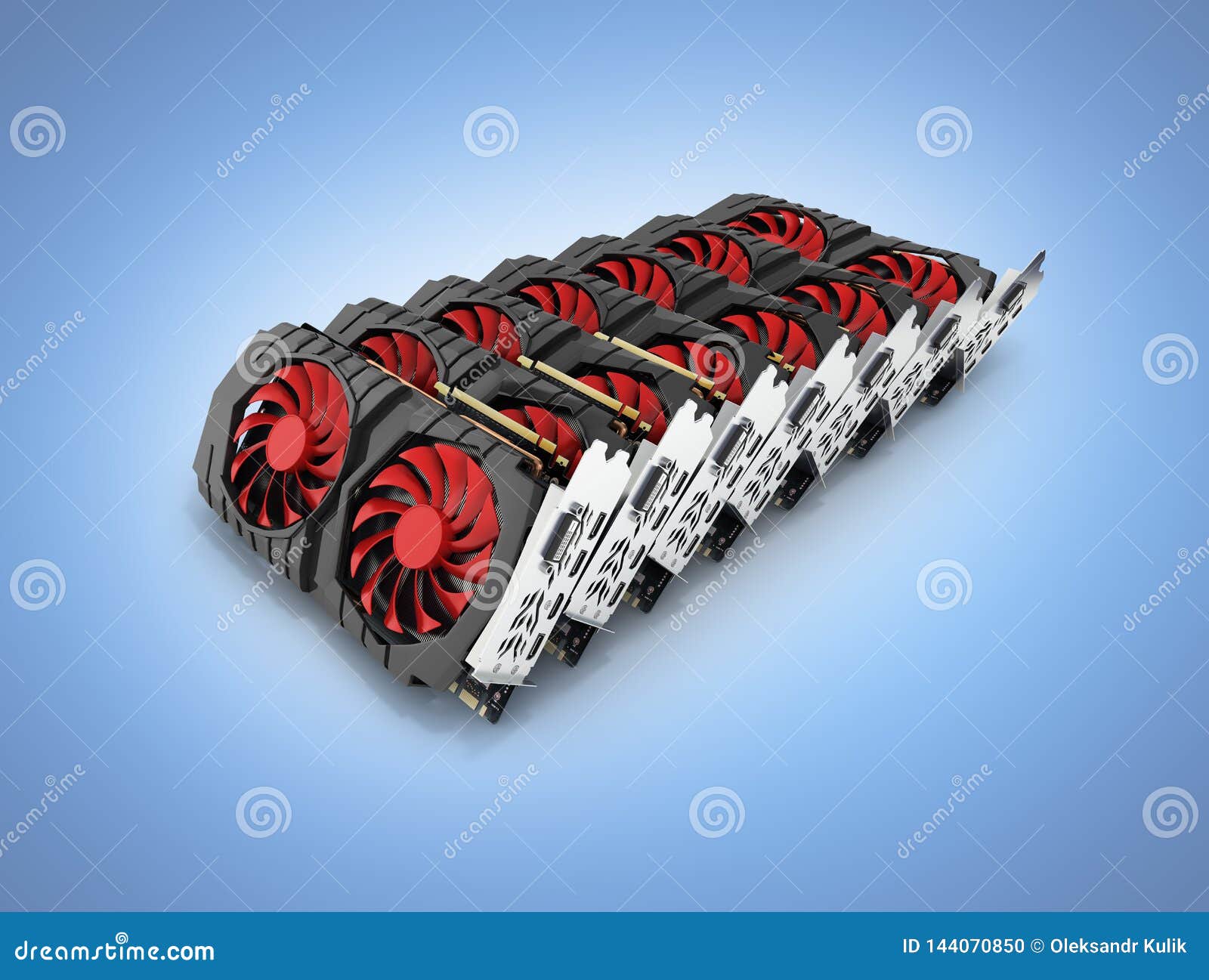 Video Graphic Cards GPU Isolated on Blue Gradient Background 3d Render ...