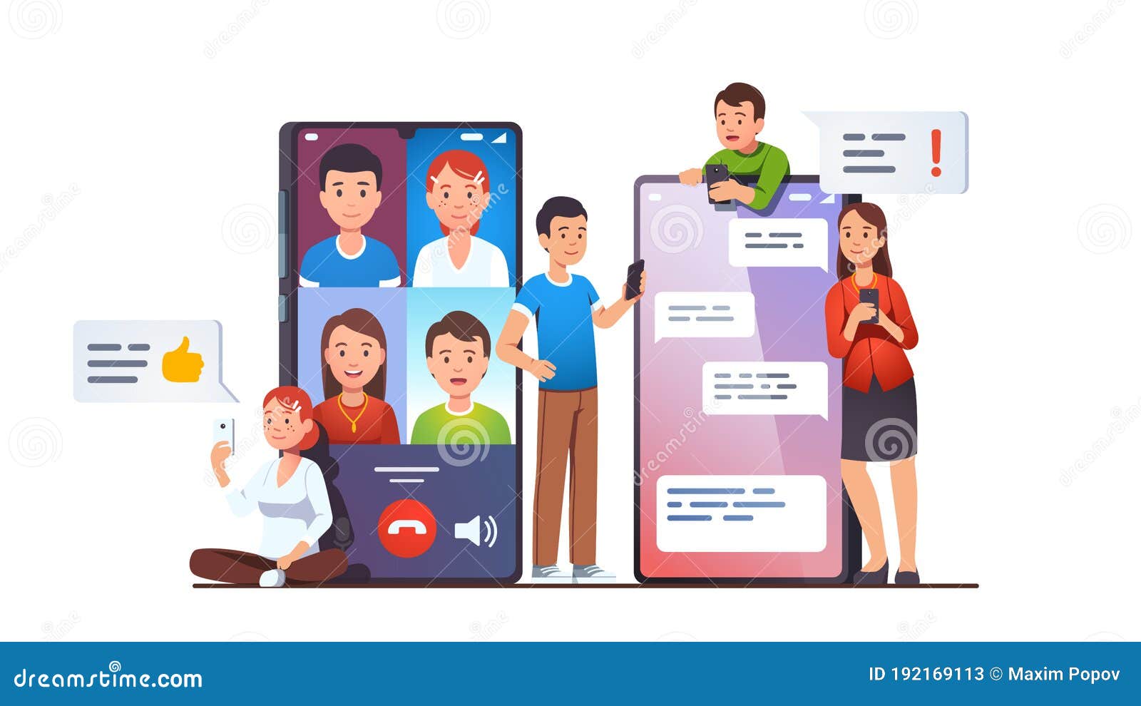 Video Group Conference Call on Phone Screens Stock Vector ...