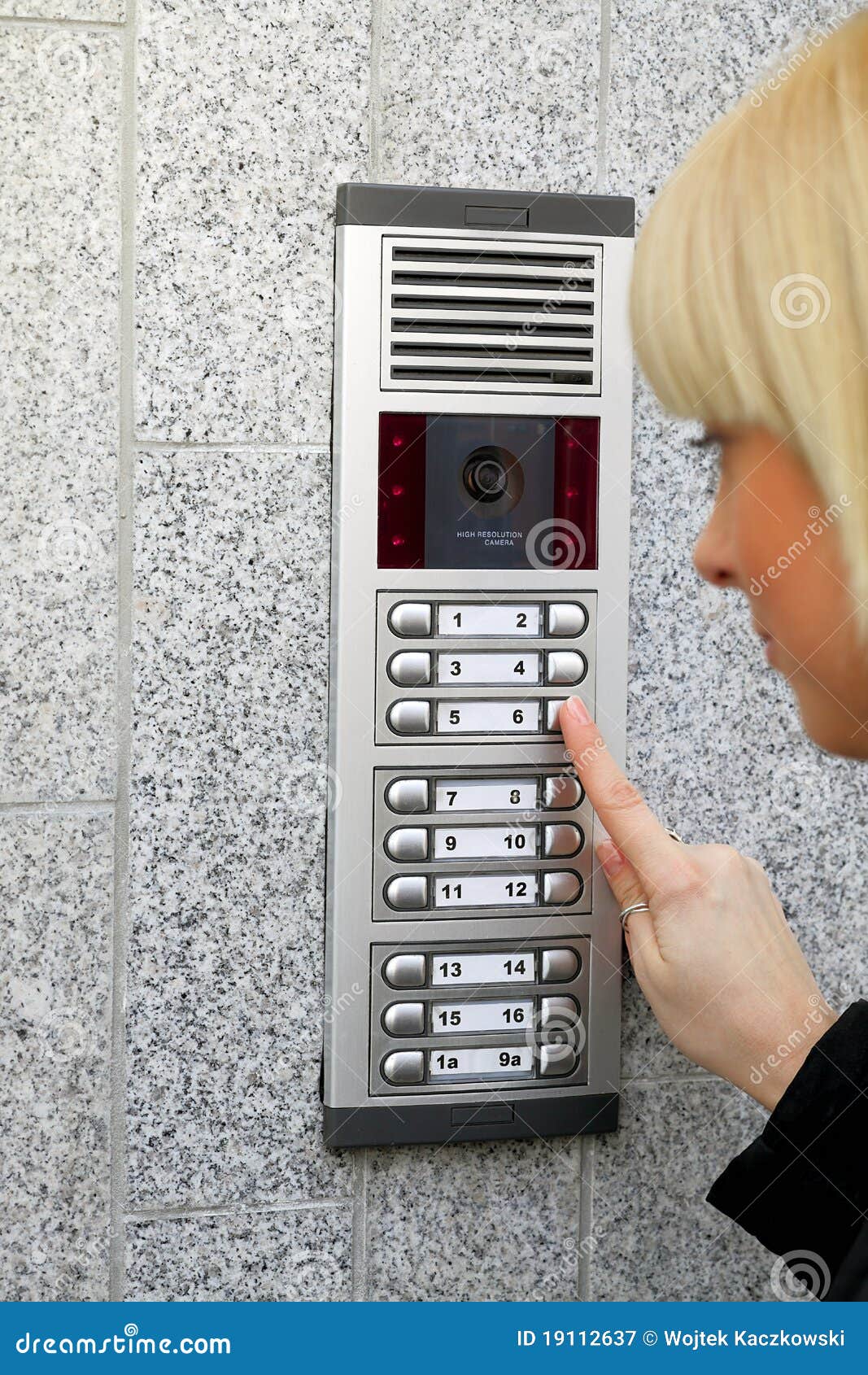 Video Intercom and Young Blonde Woman Stock Image - Image of finger ...