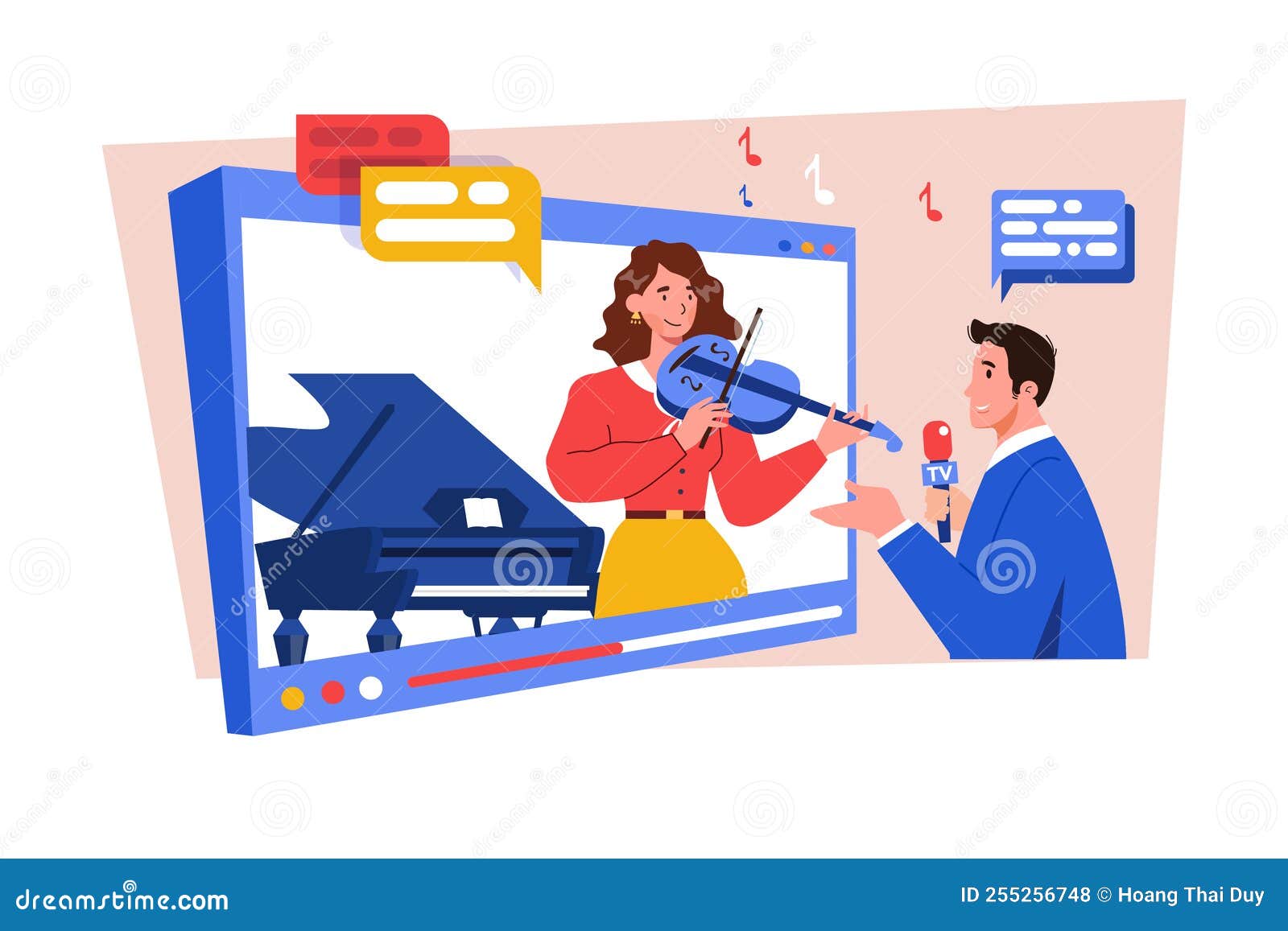 Video Interview with Musician Illustration Concept on White Background ...