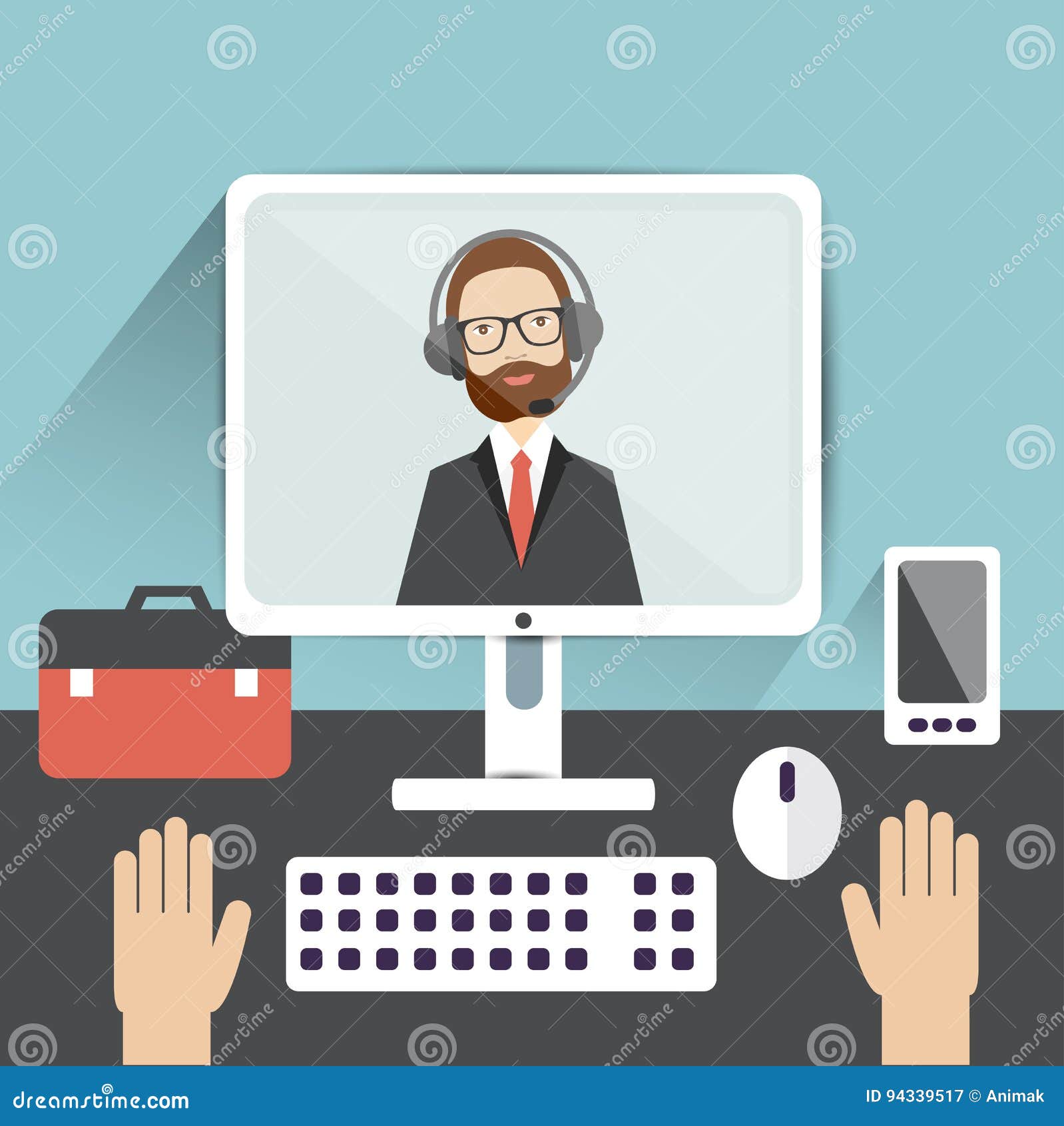 Video Job Interview. Officer and Candidate Stock Vector - Illustration ...