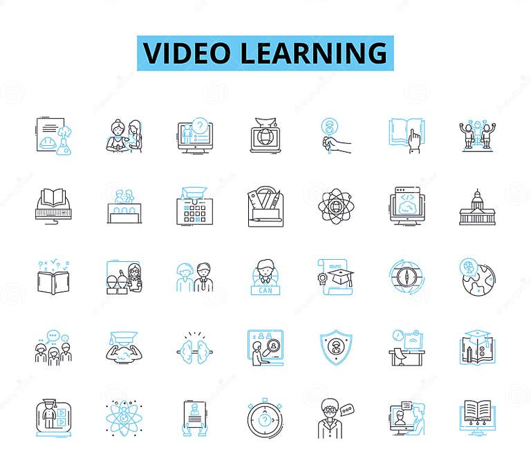 Video Learning Linear Icons Set. Instruction, Learning, Educational ...