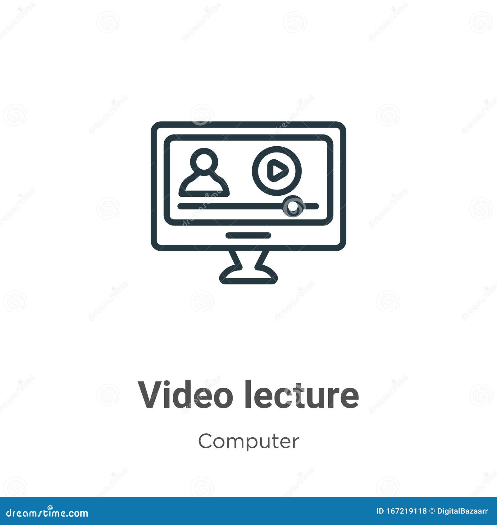 Video Lecture Outline Vector Icon. Thin Line Black Video Lecture Icon ...