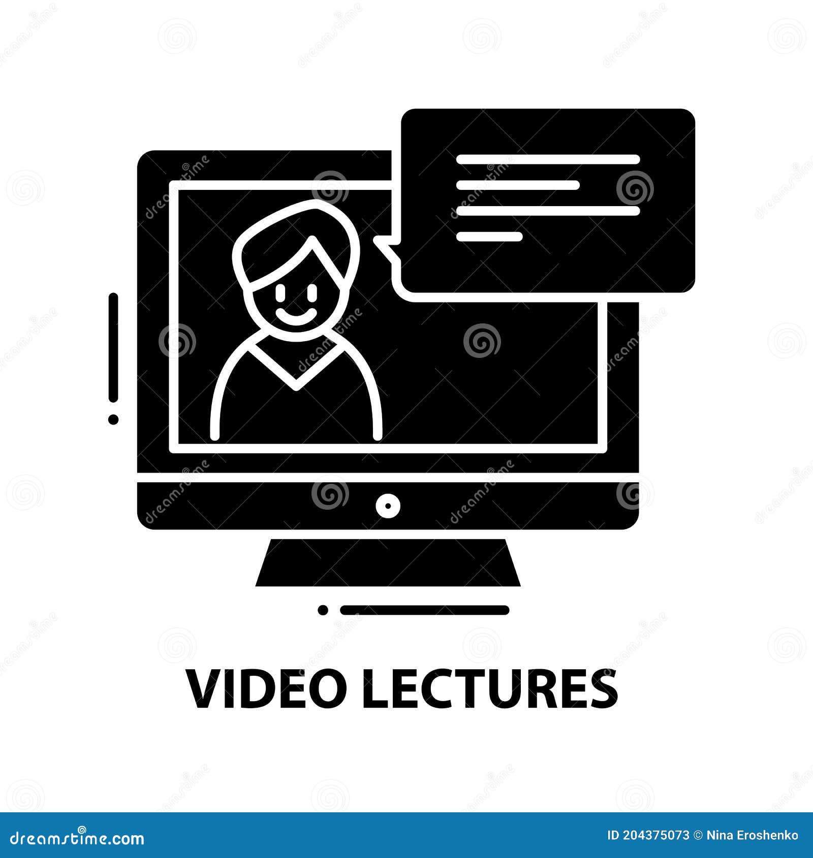 Video Lectures Icon, Black Vector Sign with Editable Strokes, Concept ...