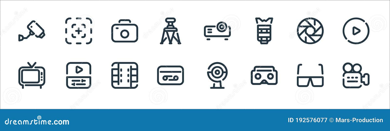 Video Line Icons. Linear Set Stock Vector - Illustration of reality ...