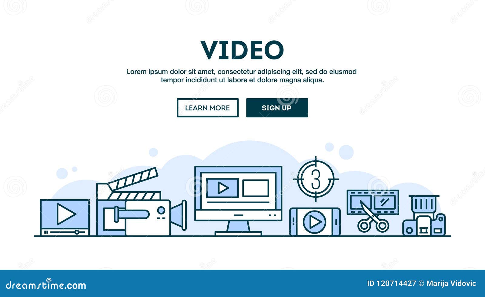 Video Making, Concept Header, Flat Design Thin Line Style Stock Vector ...
