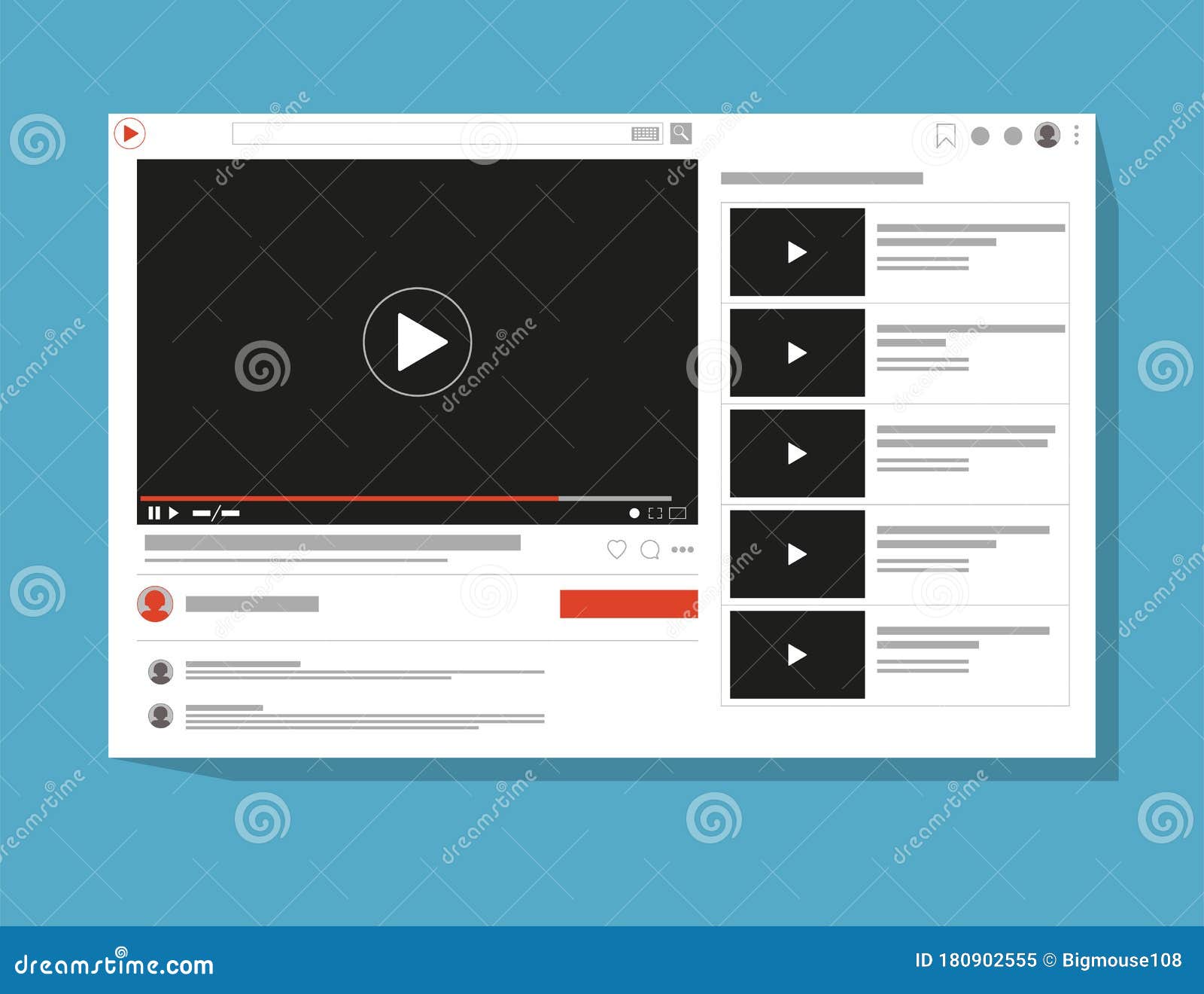 Video Media Player Interface Design Template. Vector Stock Vector ...