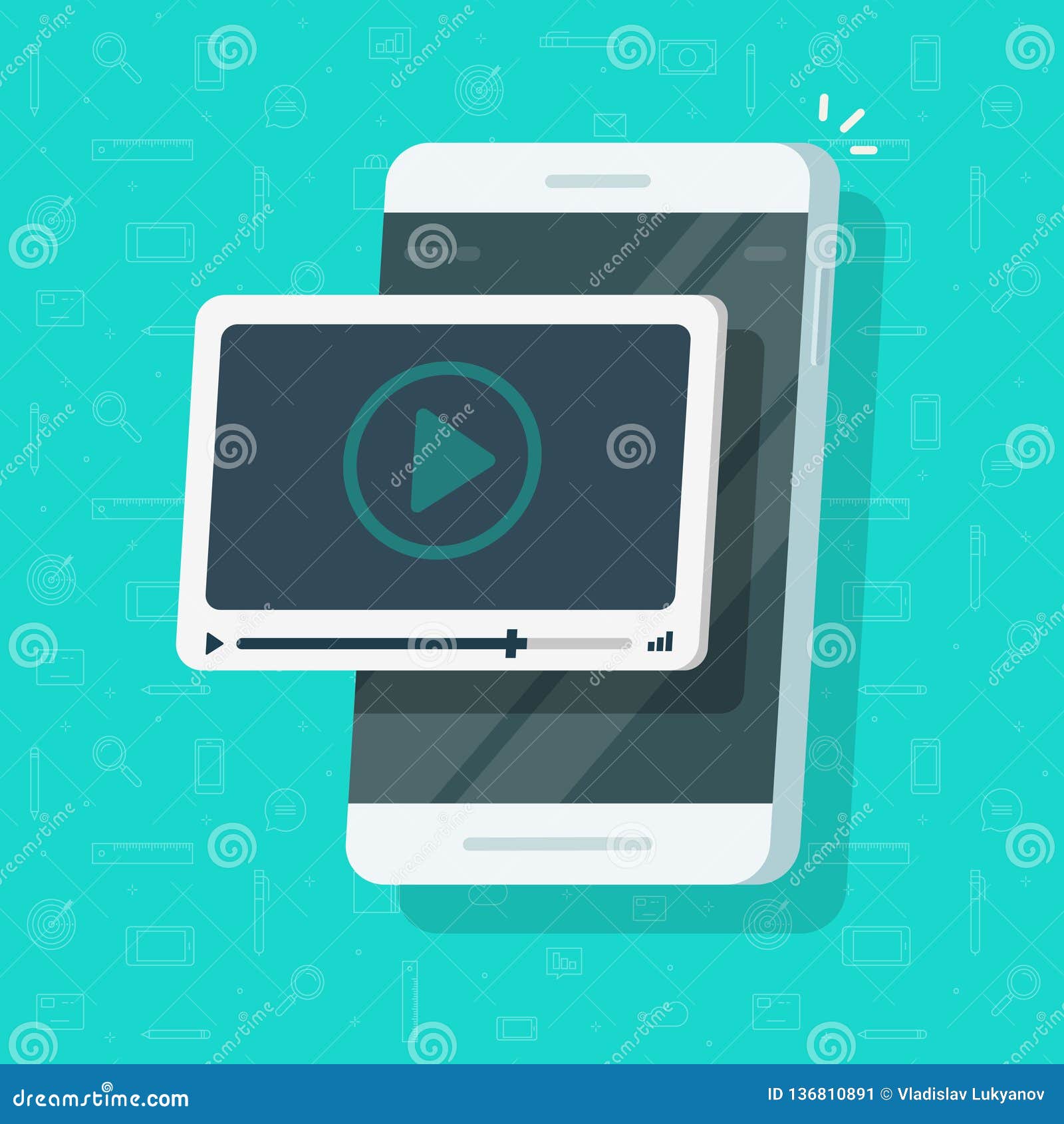 Video on Mobile Phone Vector, Flat Cartoon Smartphone Screen with ...