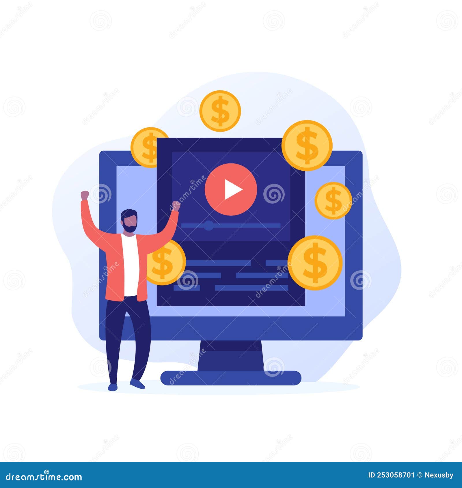 Video Monetization, Earn Money, Vector Stock Vector - Illustration of ...