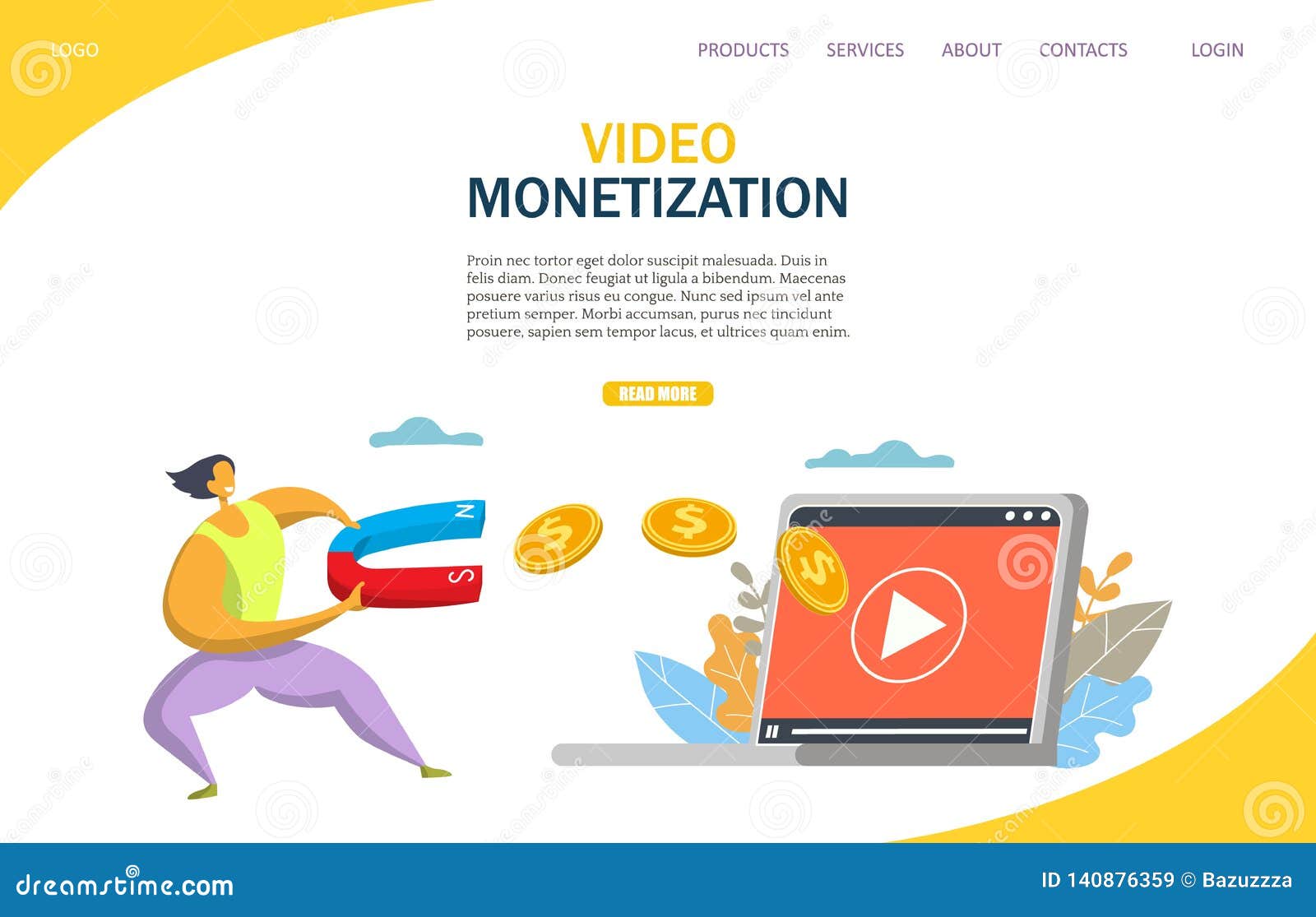 Video Monetization Vector Website Landing Page Design Template Stock ...
