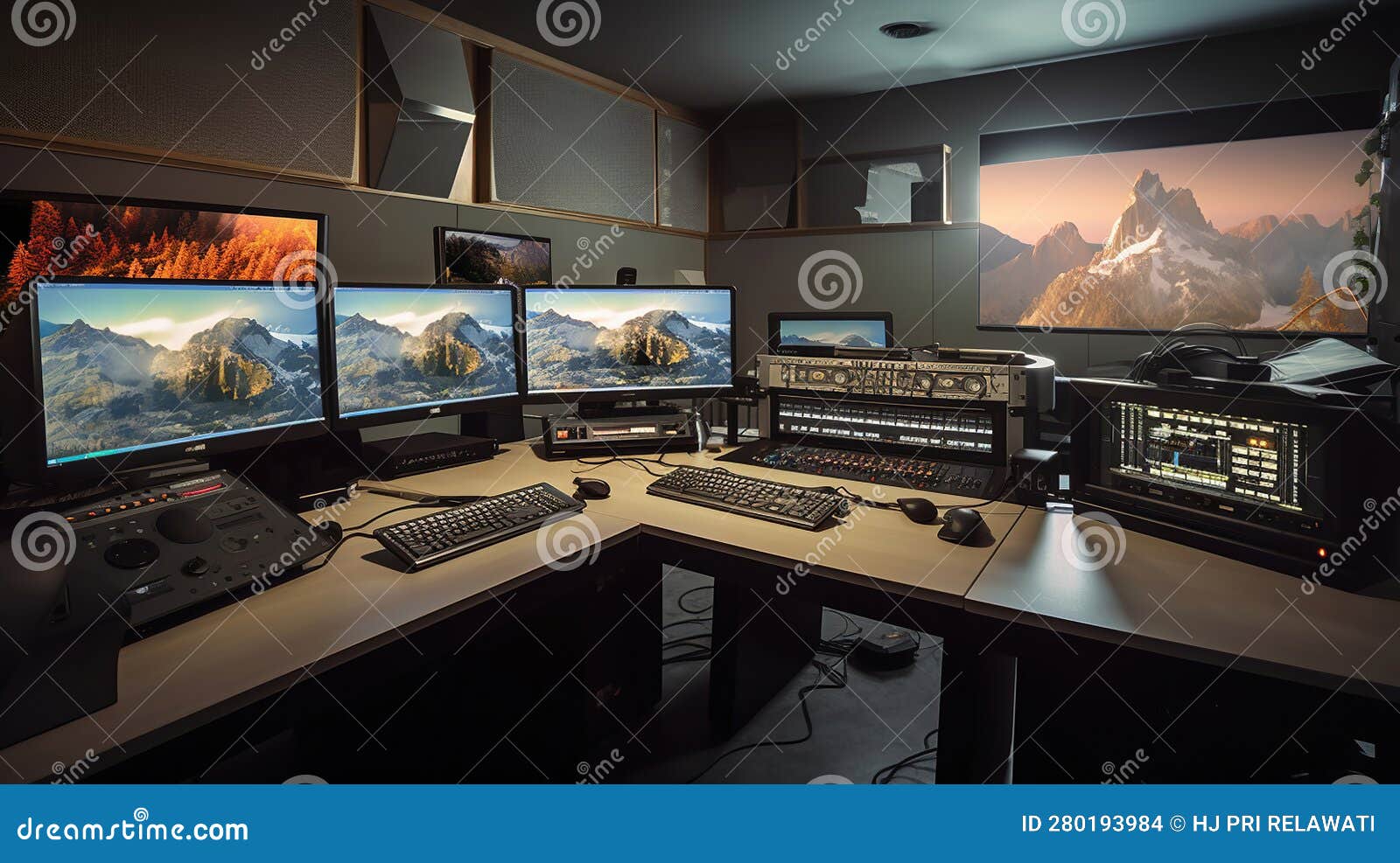 Video Music Production with Computer Monitors in a Studio. Generative ...