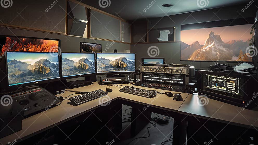 Video Music Production with Computer Monitors in a Studio. Generative ...