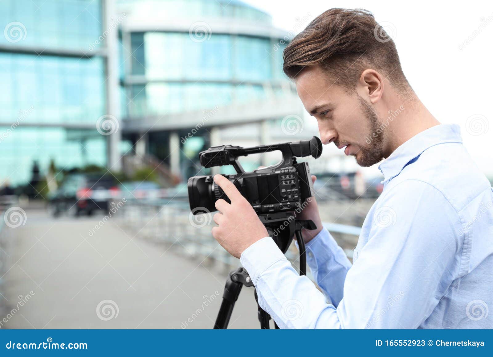 Video Operator with Camera Working on Street Stock Image - Image of ...