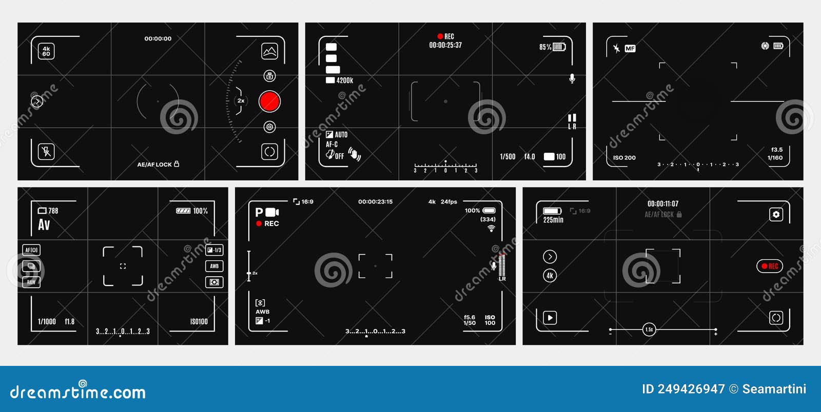 Video and Photo Camera Viewfinder Screen Display Stock Vector ...