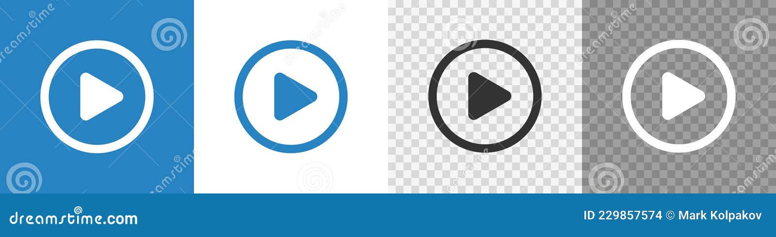 Video Play Button Set Icon. Flat Vector Stock Vector - Illustration of ...