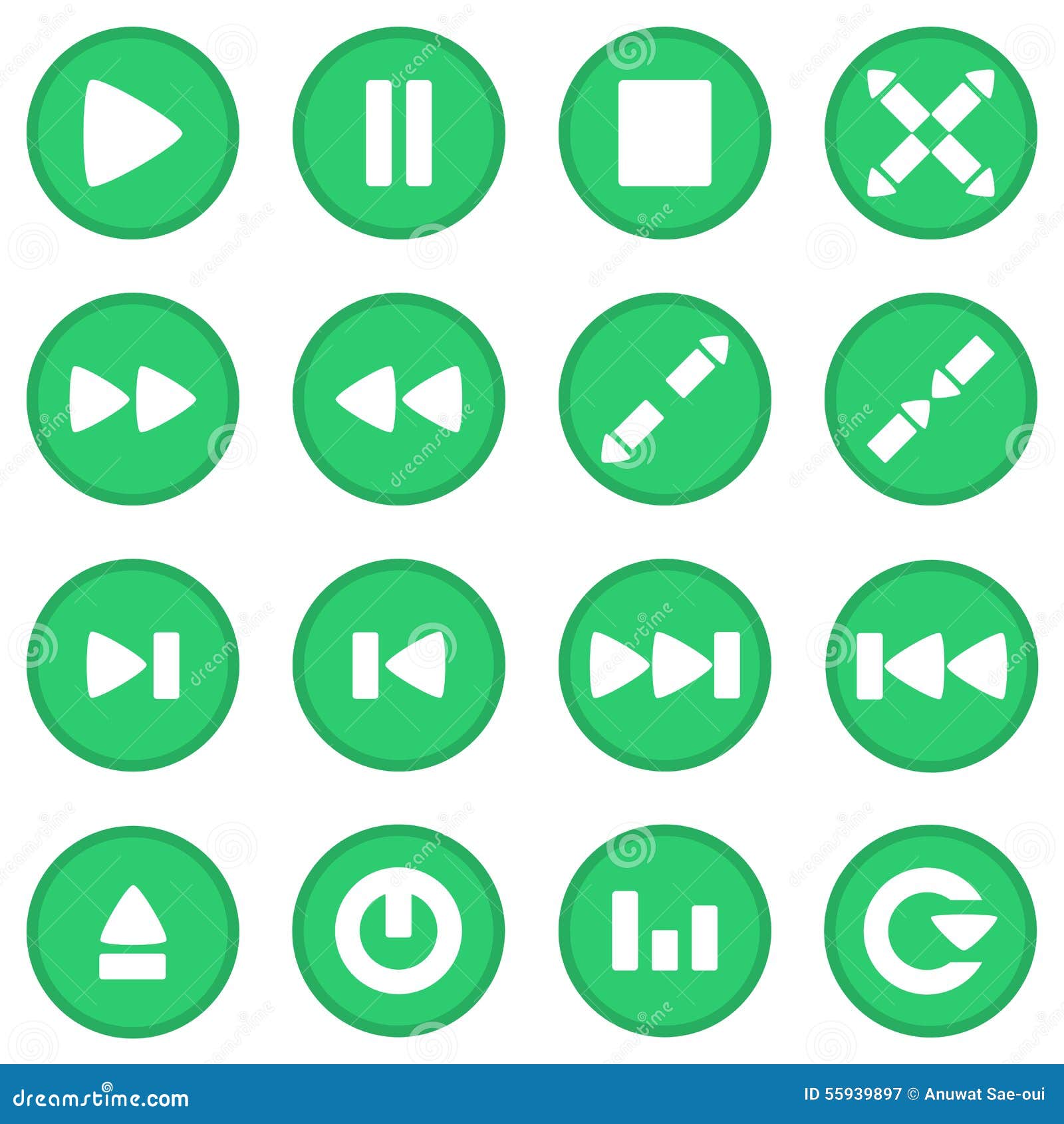 Video Player Icon Set Green Stock Vector - Illustration of media, black ...