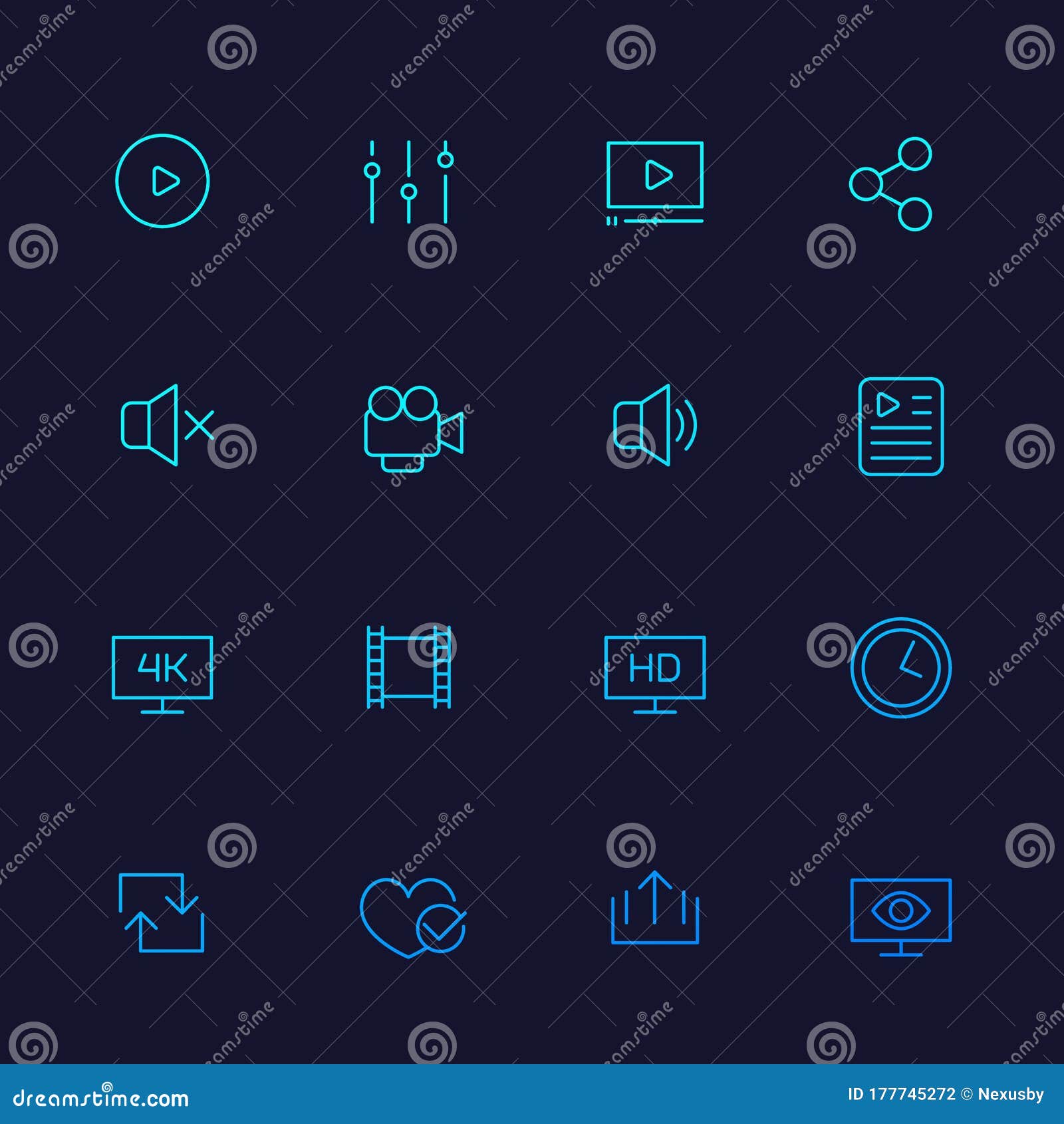 Video Player Icons, Linear Vector Stock Illustration - Illustration of ...