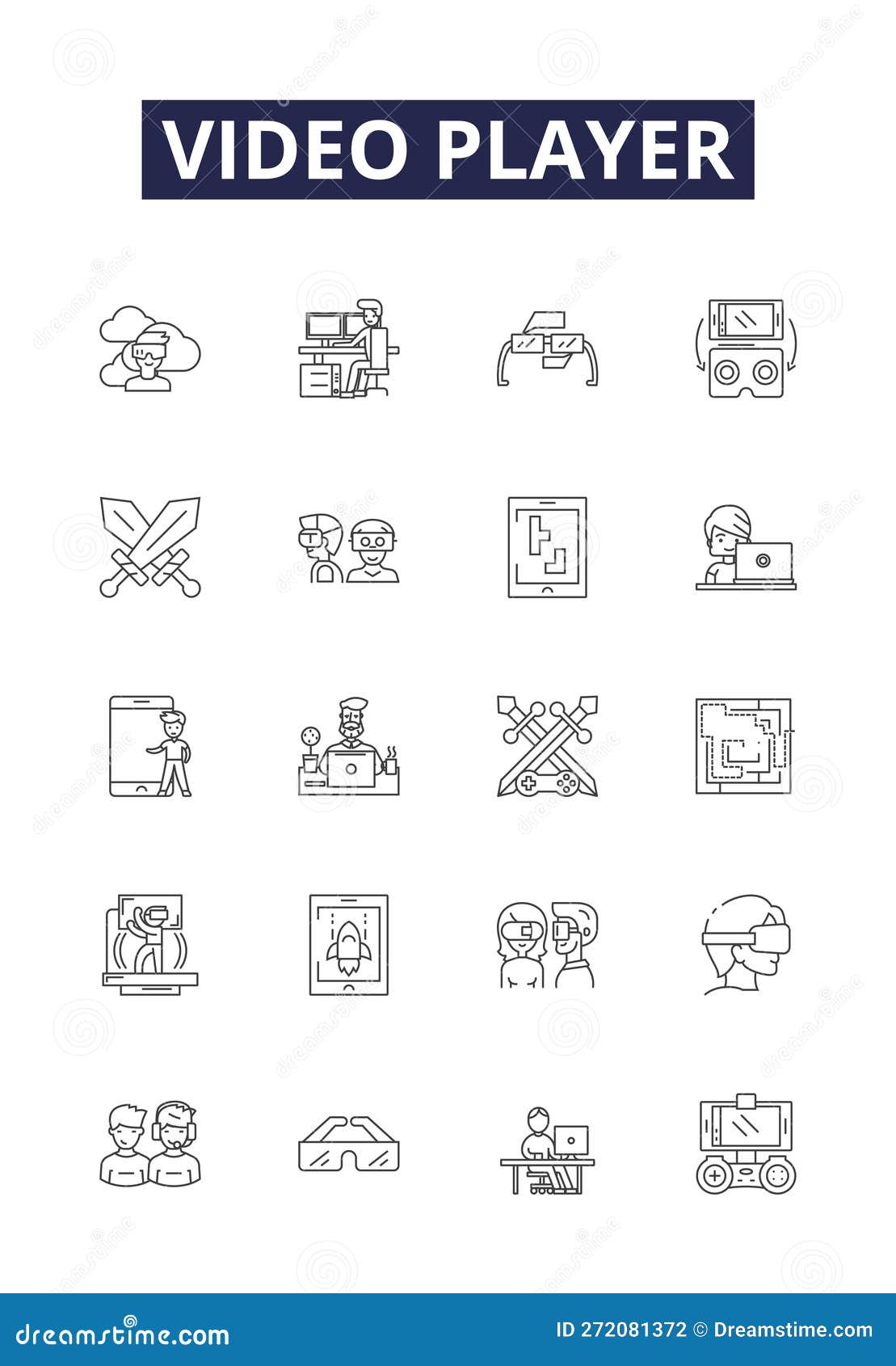 Video Player Line Vector Icons and Signs. Browser, Streaming, Software ...