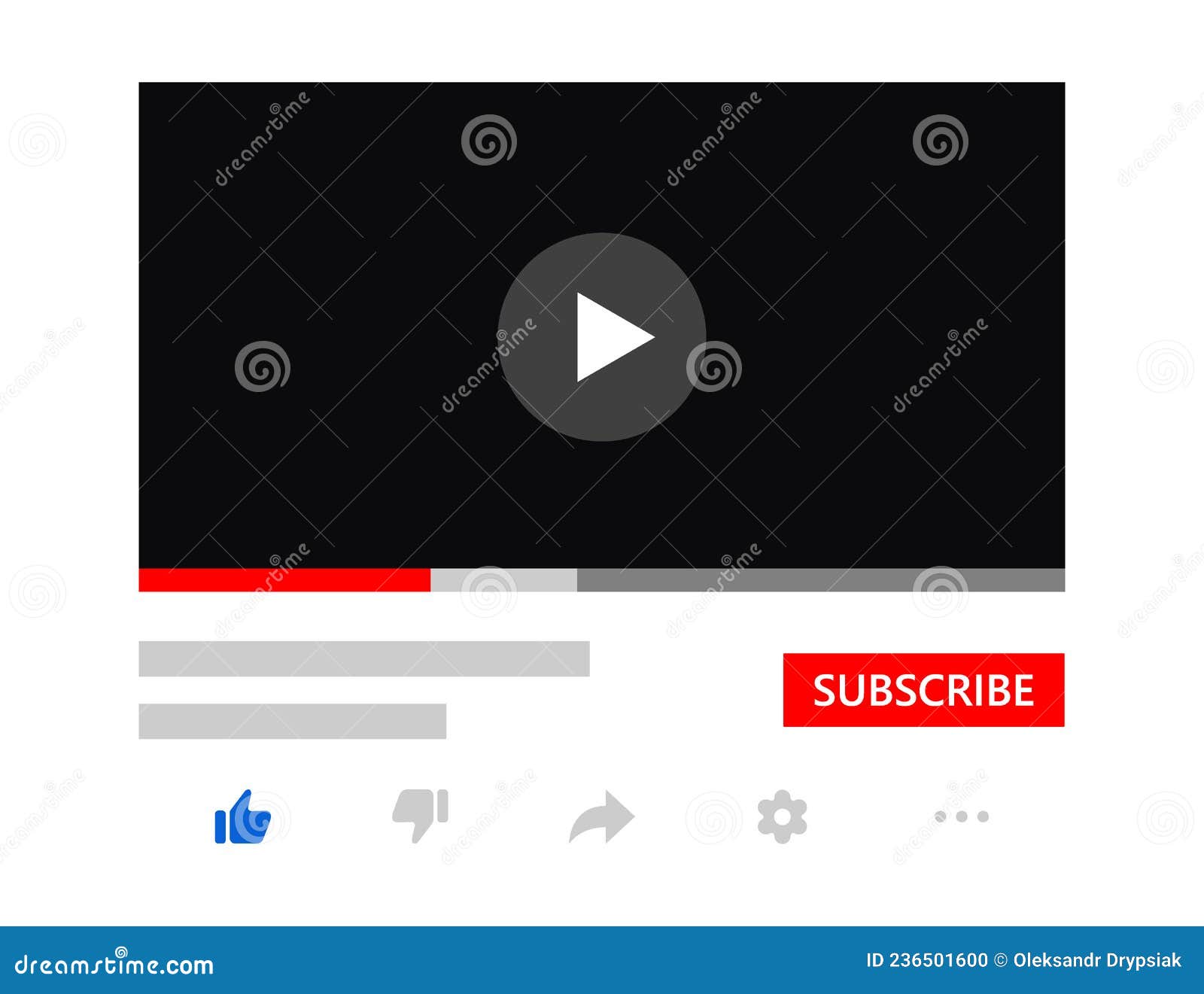 Video Player with Subscribe Design Elements. Video Player Interface Mockup Template for Channel ...