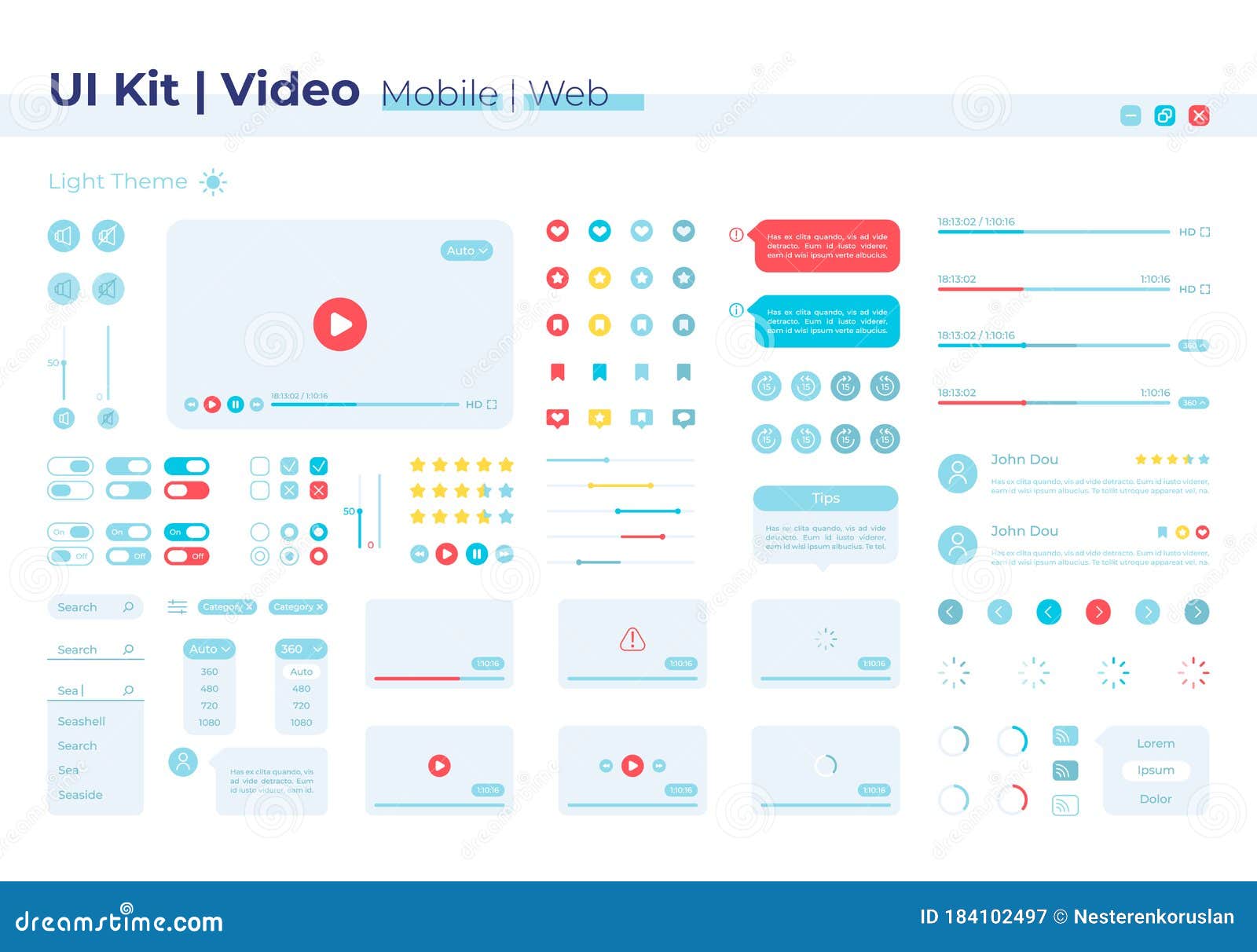 Video Player UI Elements Kit Stock Vector - Illustration of monitor ...