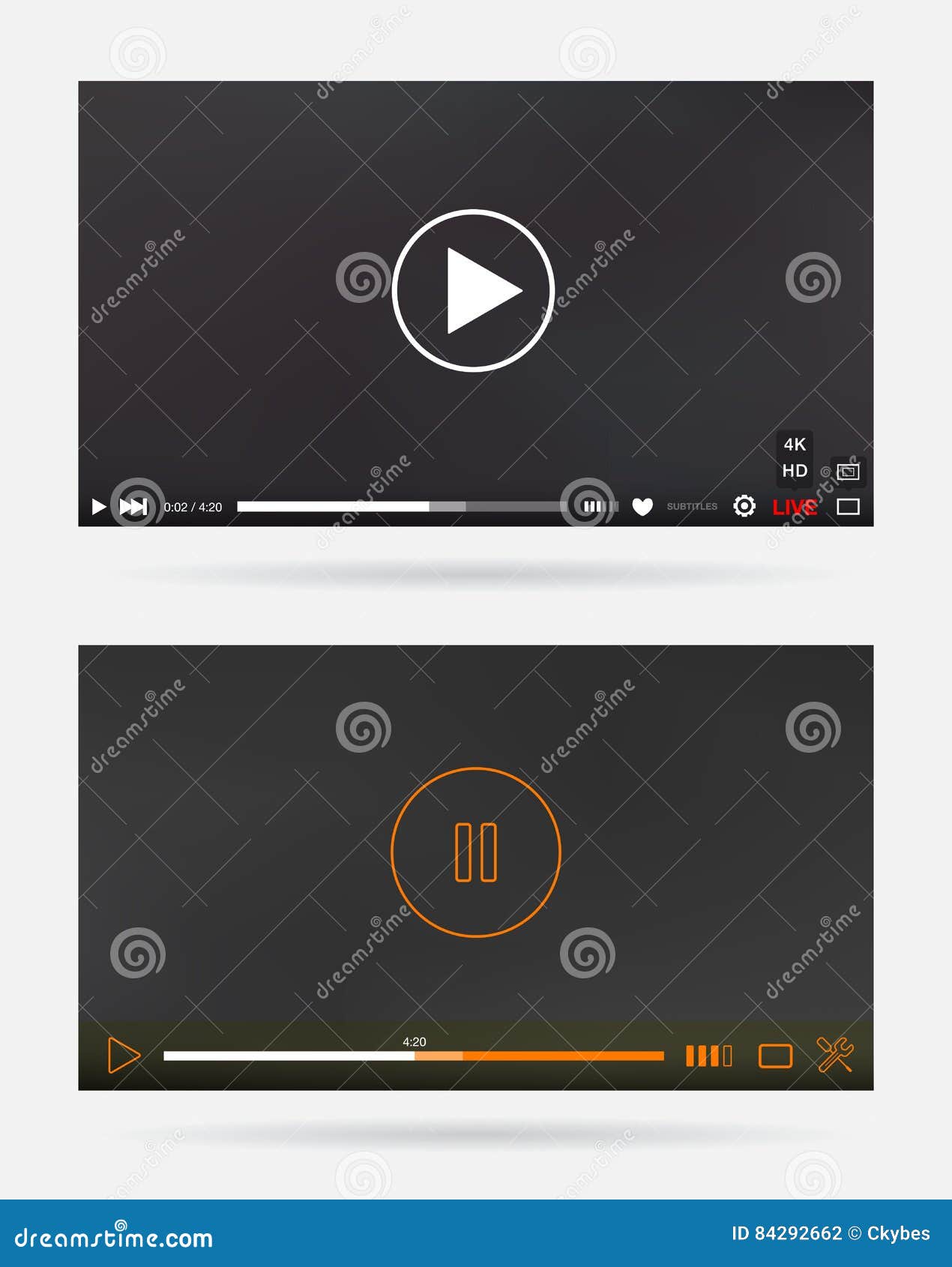 Video Player Window with Menu and Buttons Panel Vector Set Stock Vector ...