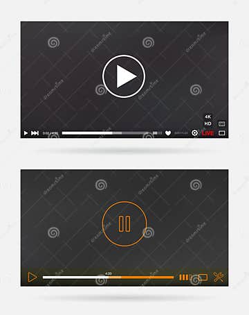 Video Player Window with Menu and Buttons Panel Vector Set Stock Vector ...