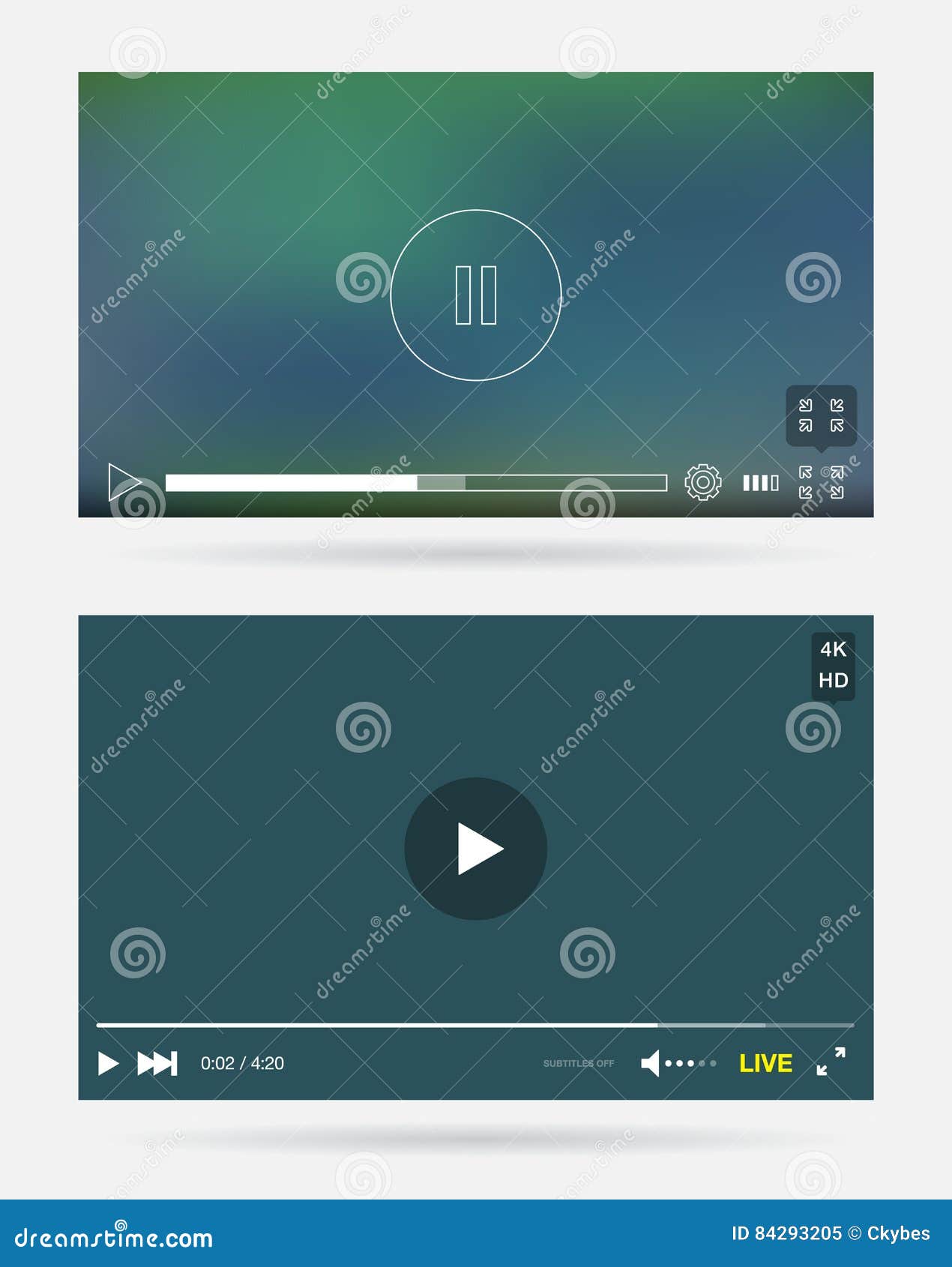 Video Player Window with Menu and Buttons Panel Vector Set Stock Vector ...