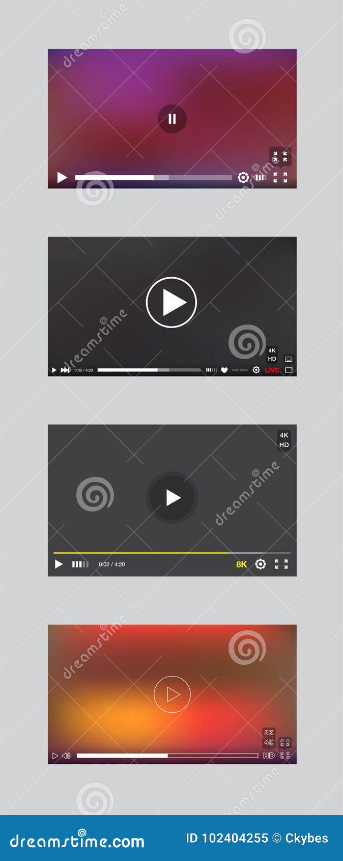 Video Player Window with Menu and Buttons Panel Vector Set. Stock ...