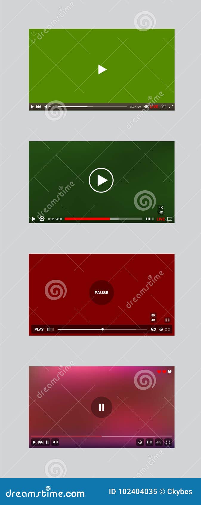 Video Player Window with Menu and Buttons Panel Vector Set. Stock ...