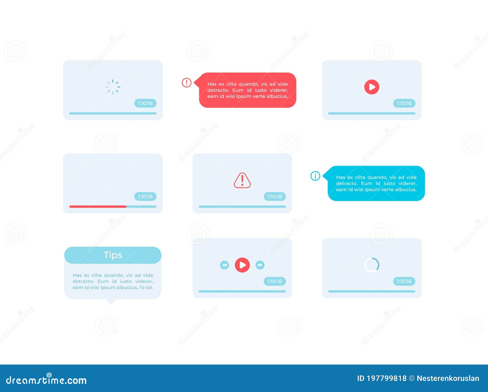 Video Playing UI Elements Kit Stock Vector - Illustration of graphic ...