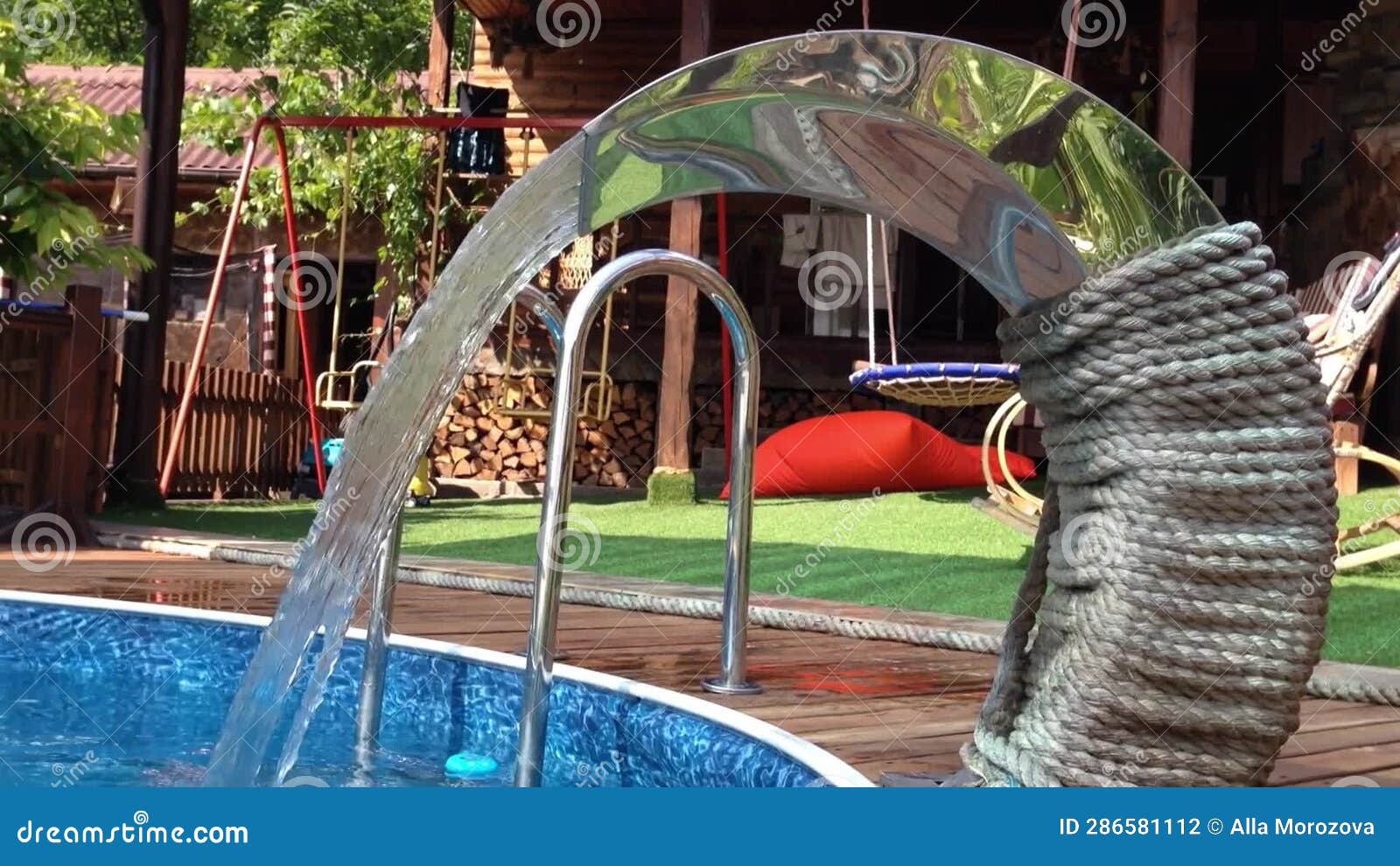 Video on Process of Turning on Artificial Waterfall in Pool in Summer ...