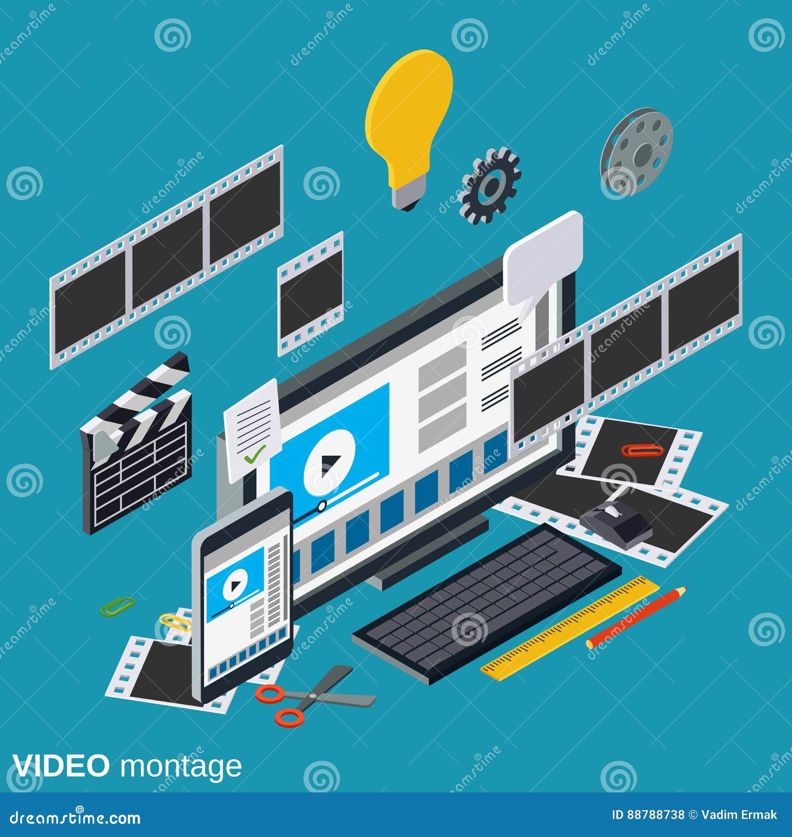 Video Production, Editing, Montage Vector Concept Stock Vector ...