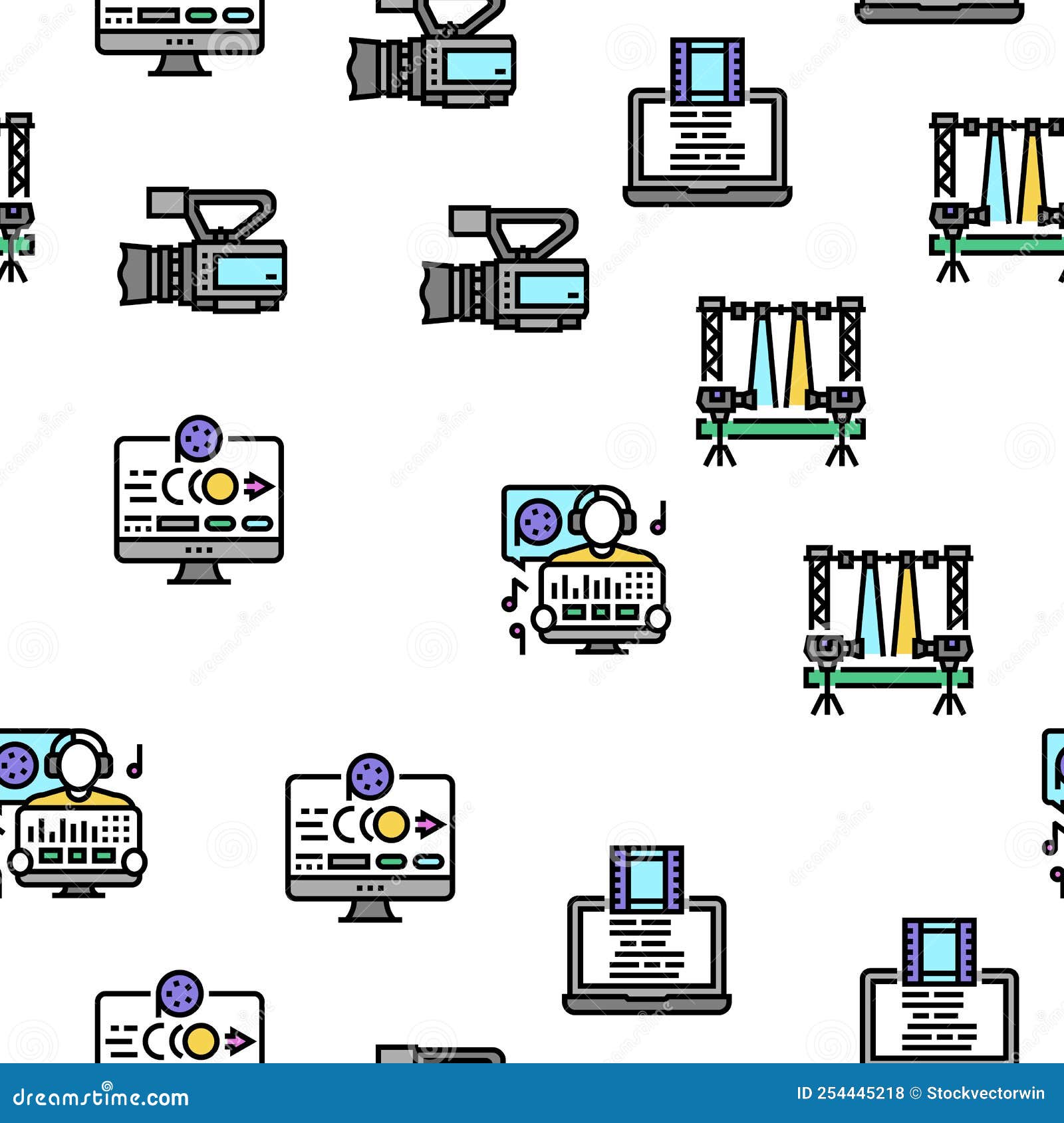 Video Production Film Studio Vector Seamless Pattern Stock Vector ...