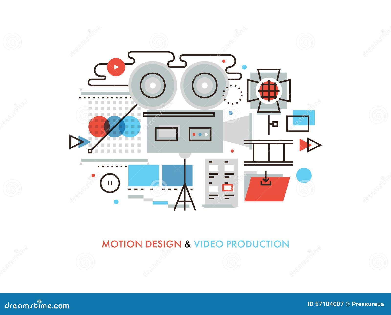 Video Production Flat Line Illustration Stock Vector - Illustration of ...