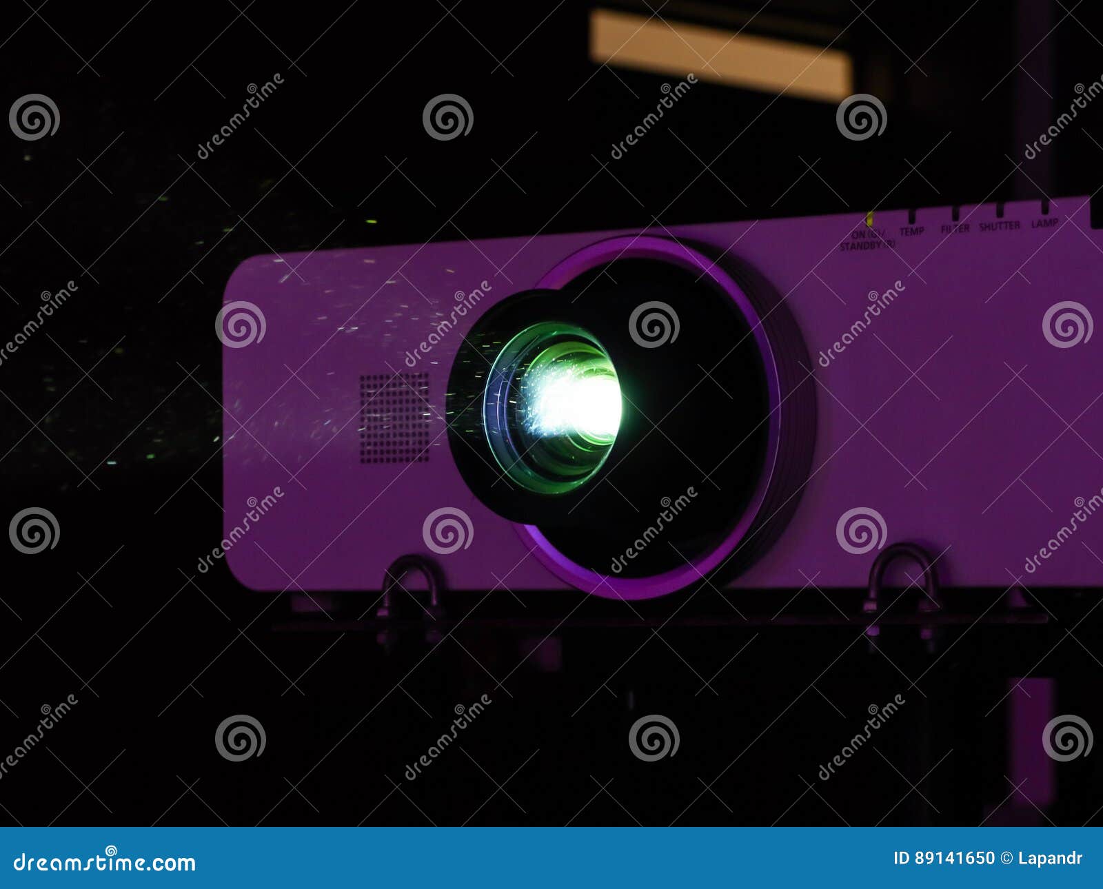 The Video Projector. the Beam of Light from the Lens, Dust in the Air ...