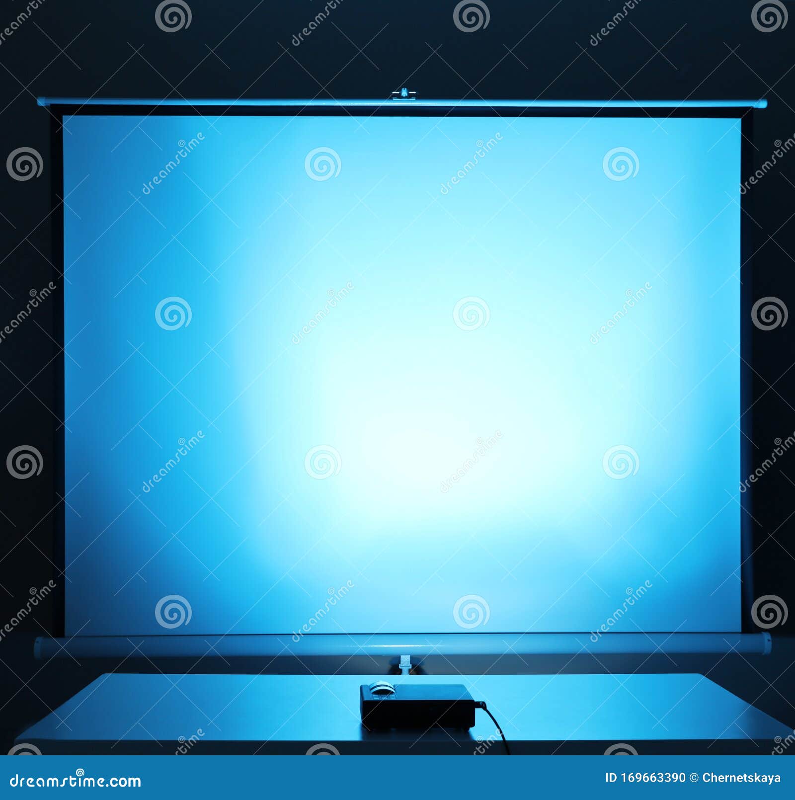 Video Projector and Screen Indoors. Space for Design Stock Photo ...