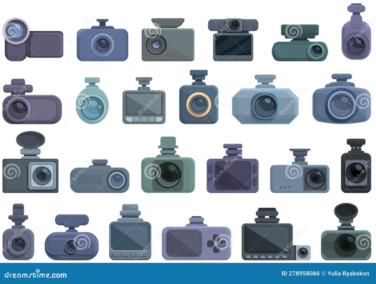 Video Recorder Icons Set Cartoon Vector. Car Camera Stock Vector ...