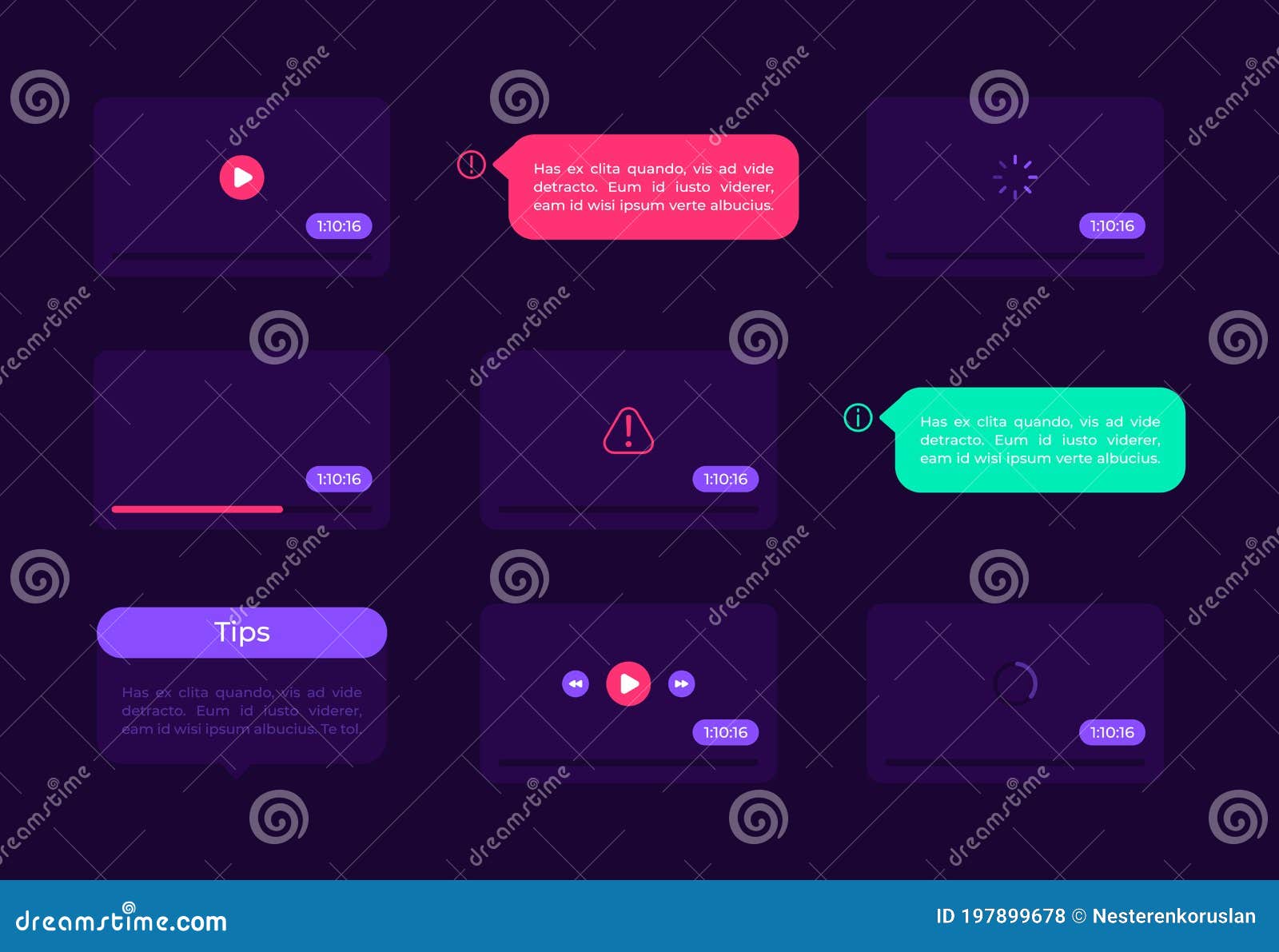 Video Screen UI Elements Kit Stock Vector - Illustration of sign, mode ...